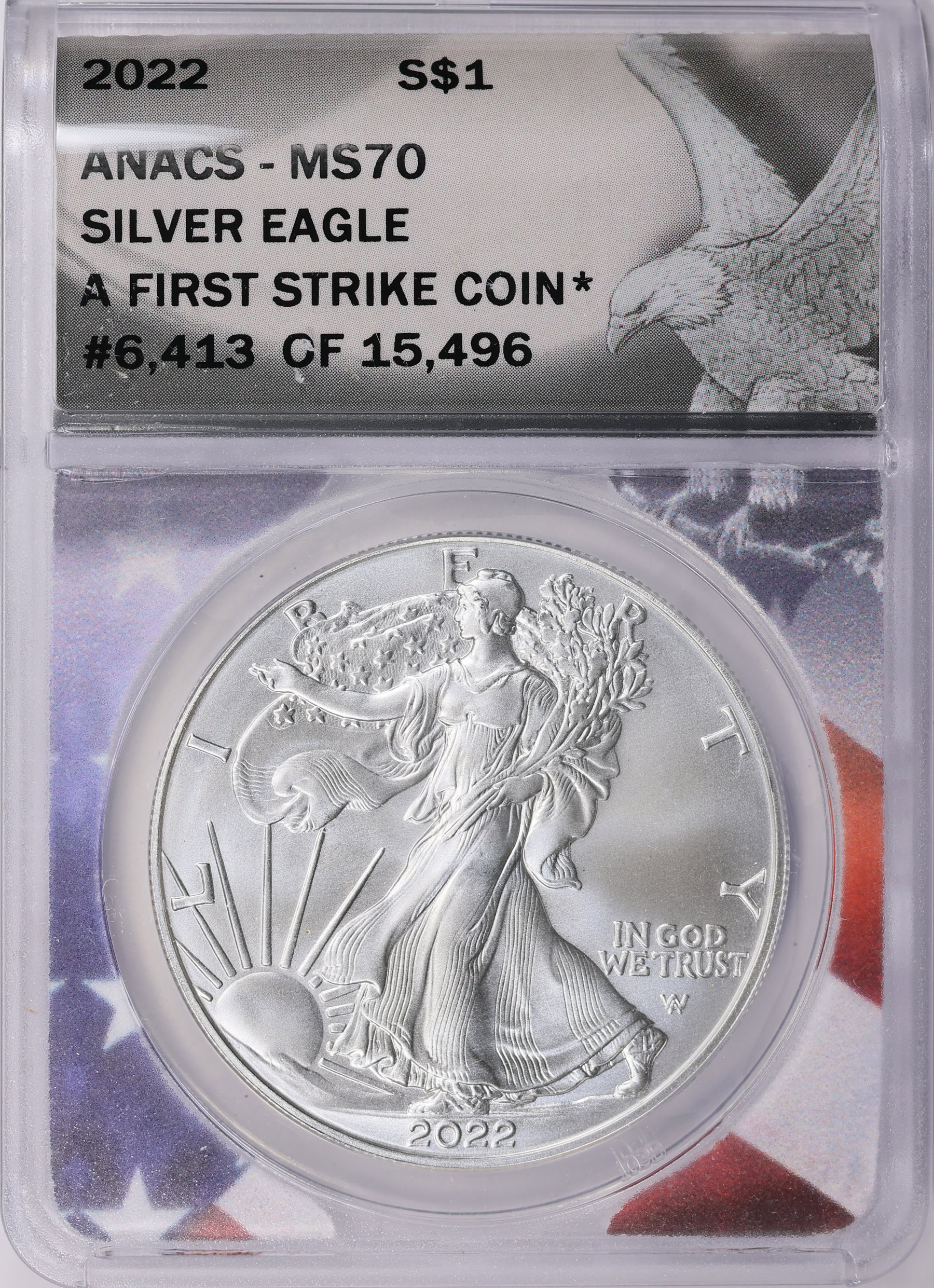 2022 $1 Silver Eagle First Strike ANACS MS-70 (Flag Frame Holder) (Item 1769594 ...