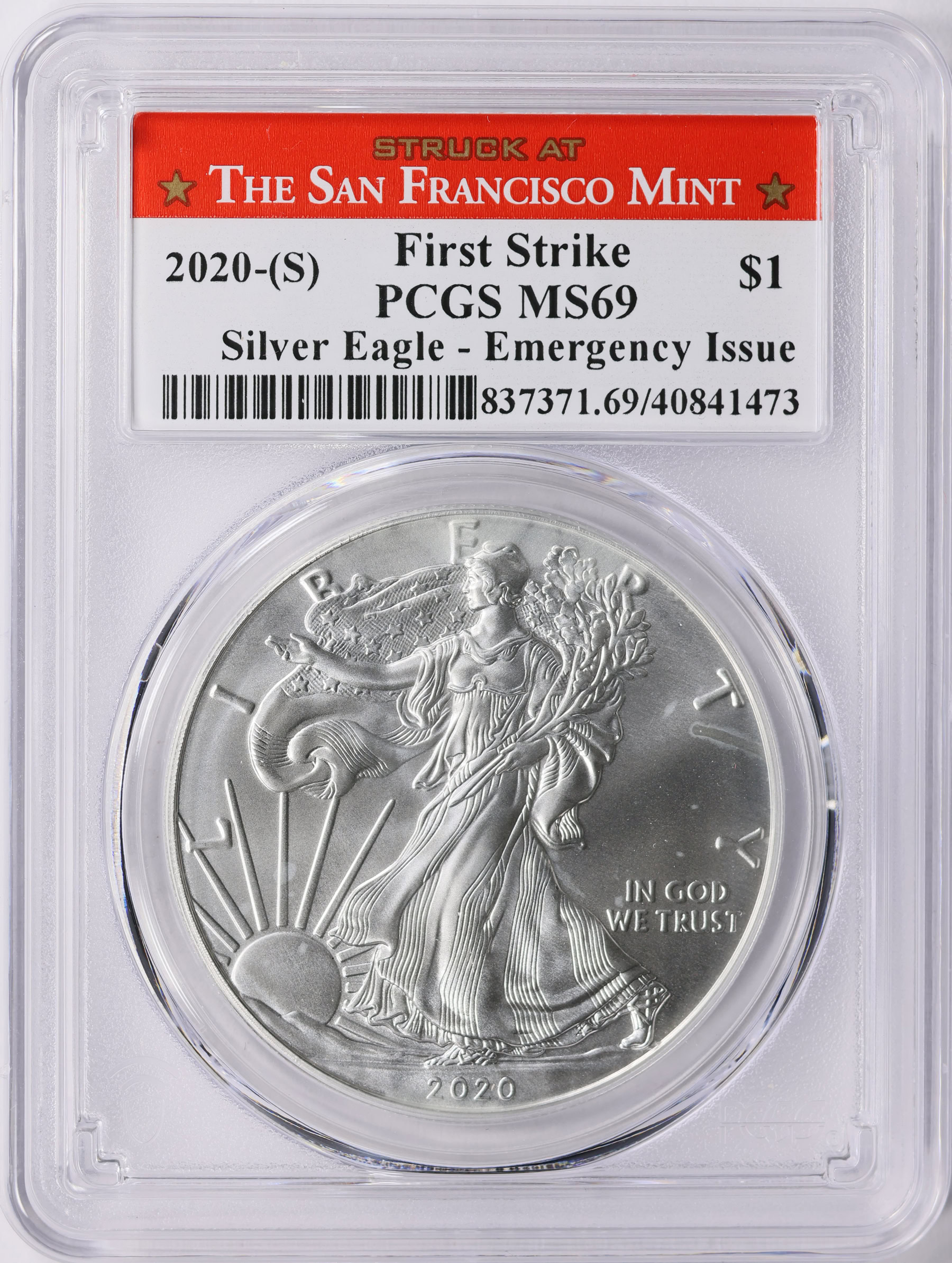 2020-(S) $1 Silver Eagle Struck at San Francisco Emergency Issue First Strike PCGS MS-69 (Item ...