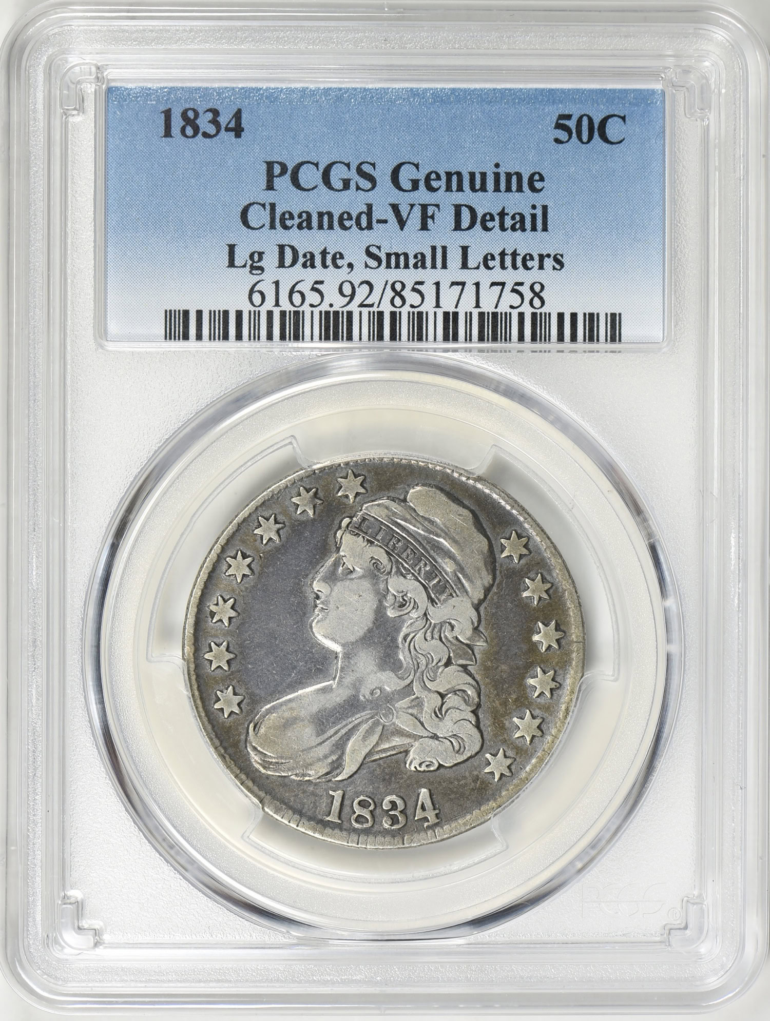 1834 Capped Bust Half Dollar Large Date, Small Letters PCGS Genuine VF ...