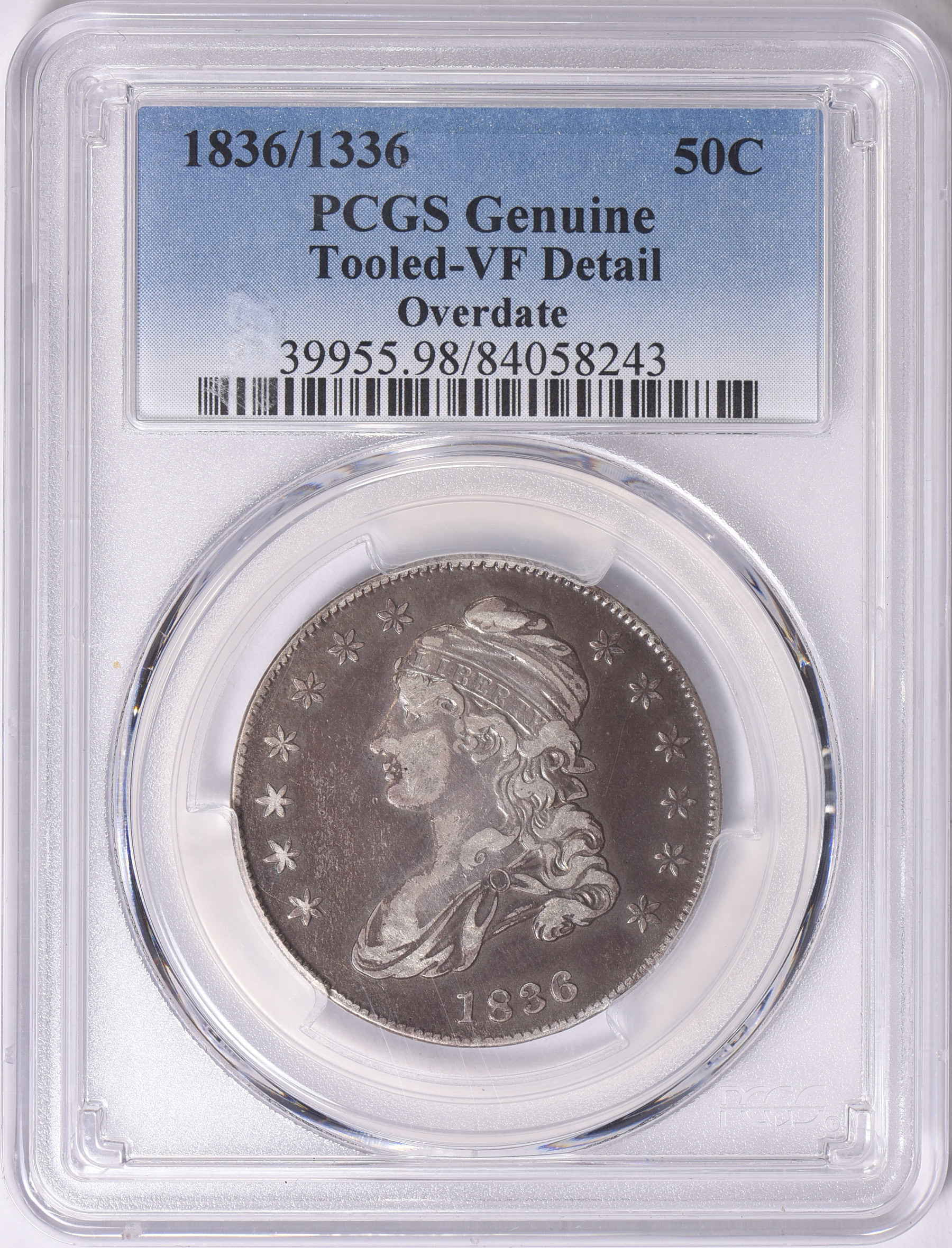 1836/1336 Capped Bust Half Dollar Overdate PCGS Genuine VF Details ...