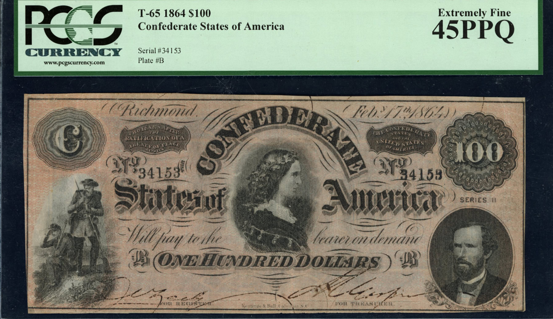 T-65 Confederate States of America 1864 $100 Note PCGS Currency ...