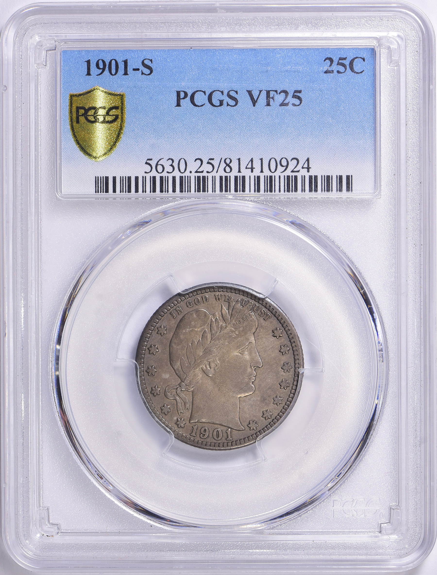 1901-S Barber Quarter PCGS VF-25 (Item 1769931) | GreatCollections Coin Auctions