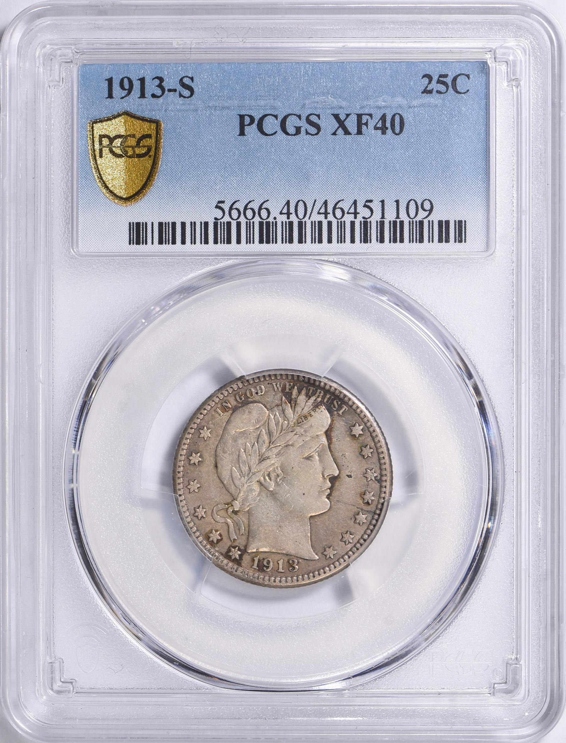 1913-S Barber Quarter PCGS XF-40 (Toned) (Item 1769933 ...