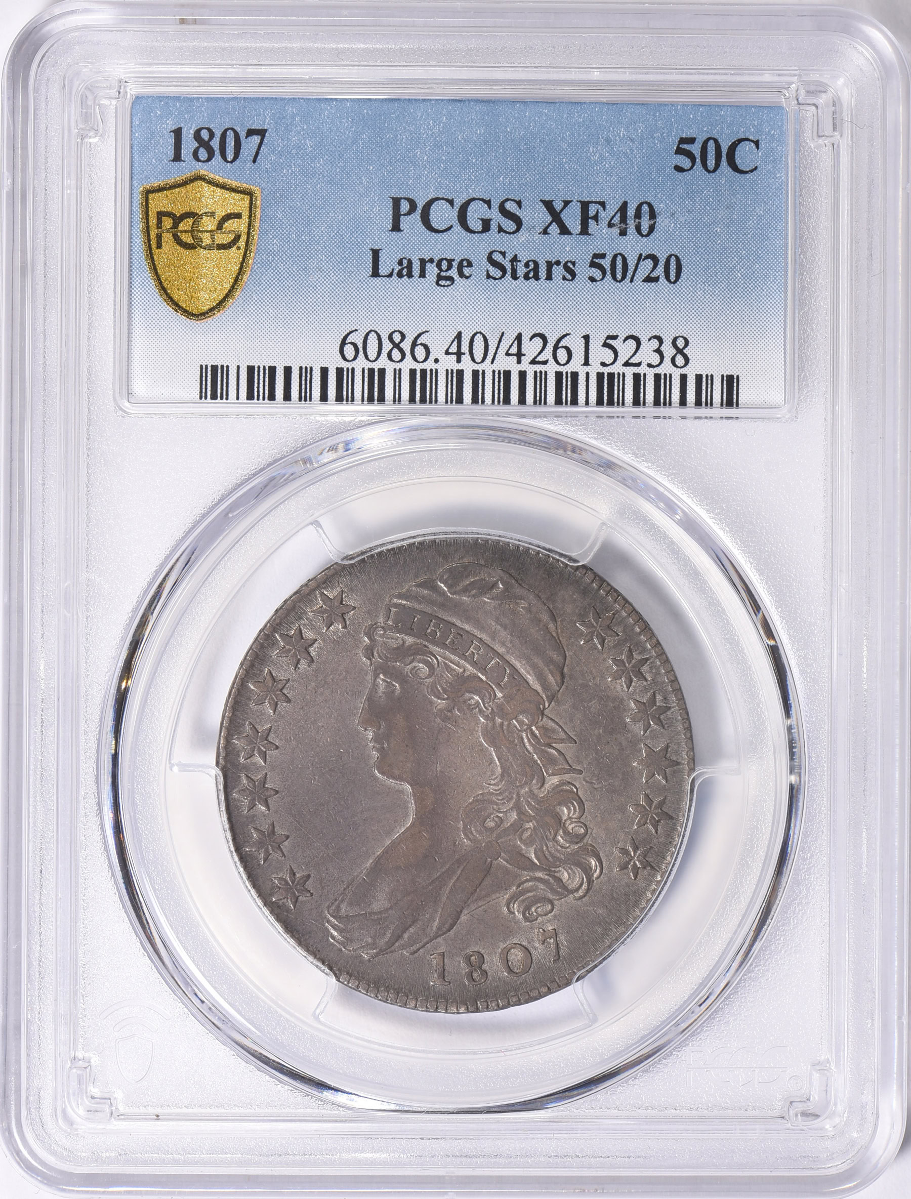 1807 Capped Bust Half Dollar Large Stars, 50/20 PCGS XF-40 (Item 1769957) | GreatCollections ...