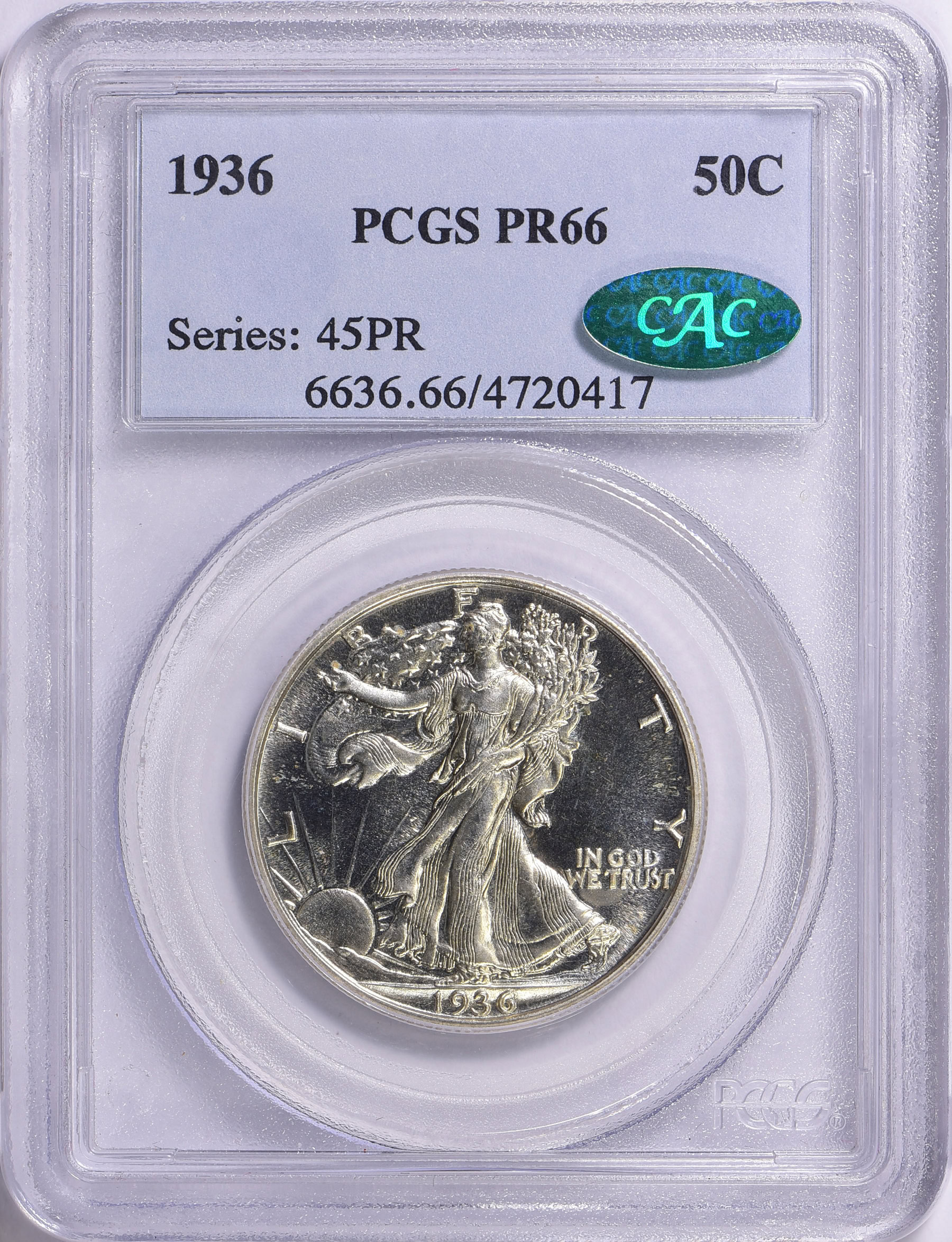 1936 Walking Liberty Half Dollar PCGS Proof-66 (CAC Green) (Item 1769973) | GreatCollections ...