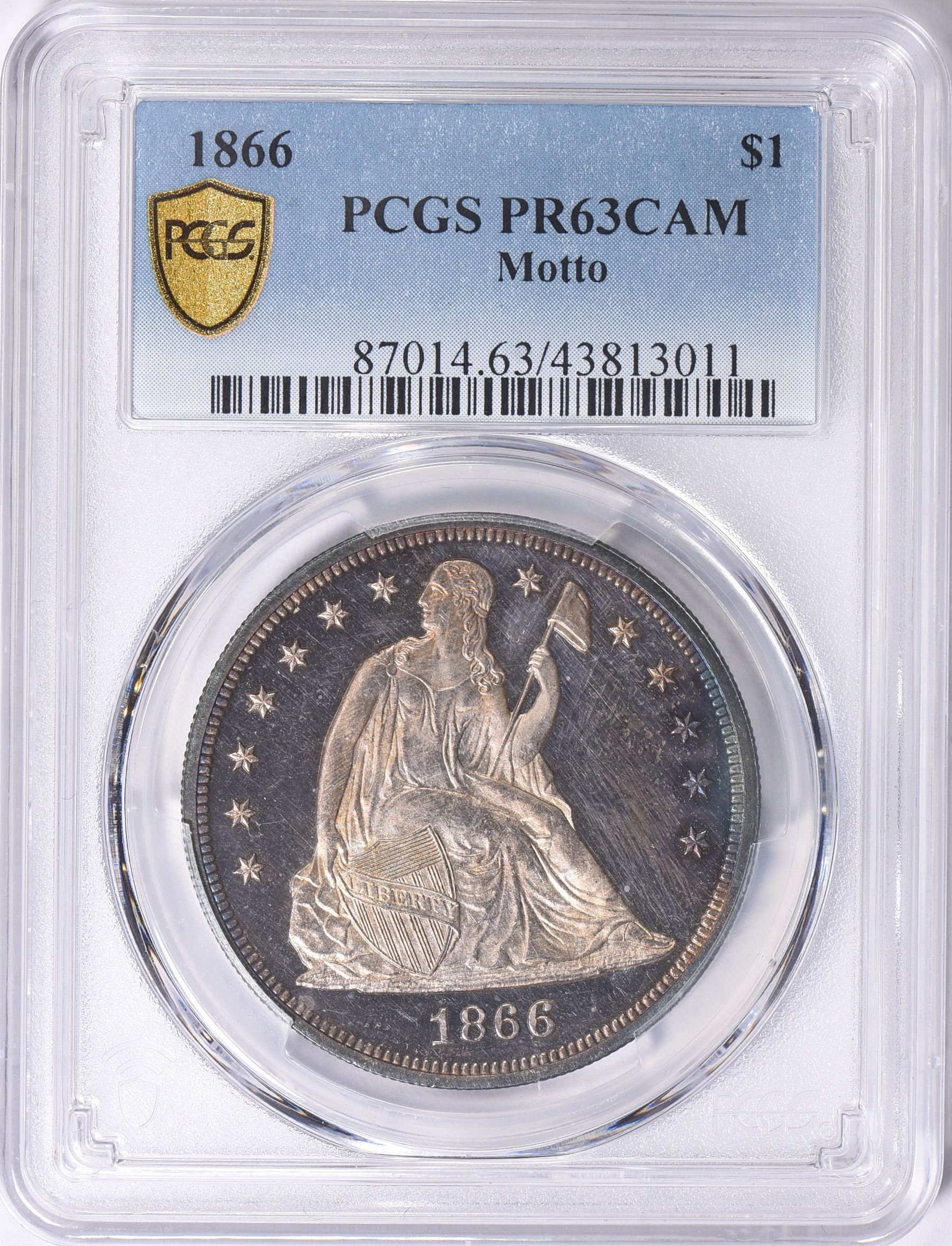 1866 Seated Liberty Silver Dollar Motto PCGS Proof-63 CAMEO (Toned) (Item 1769994 ...