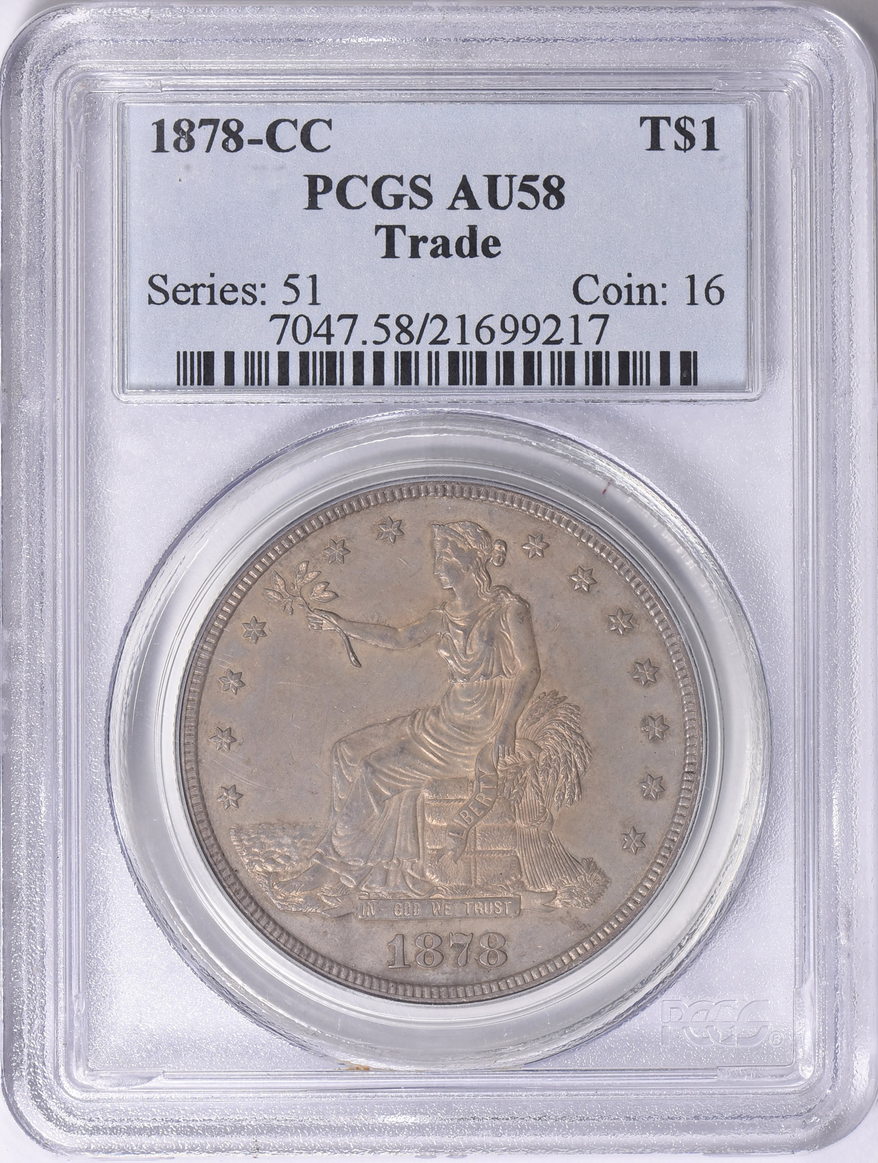 1878-CC Trade Silver Dollar PCGS AU-58 (Toned) (Item 1770001) | GreatCollections Coin Auctions