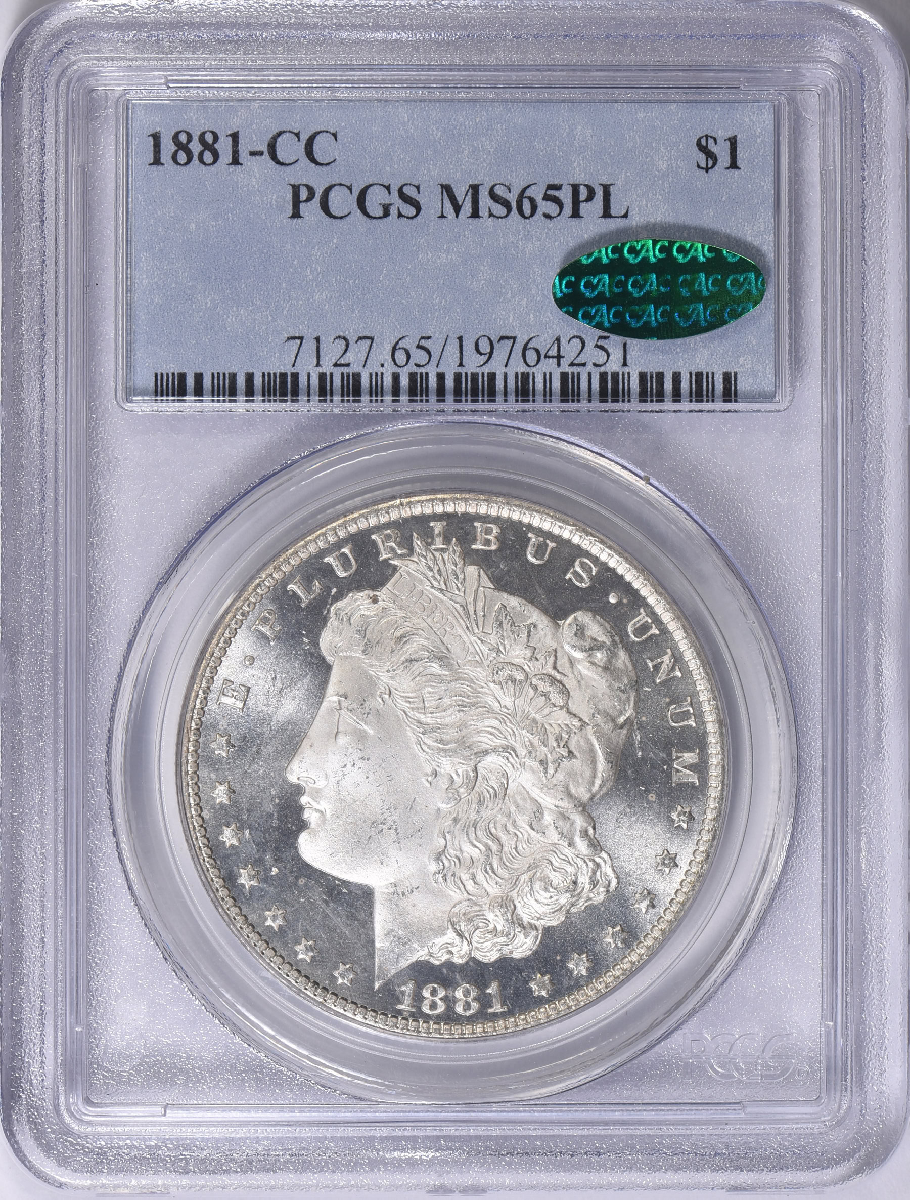 1881-CC Morgan Silver Dollar PCGS MS-65 PL (CAC Green) (Item 1770004) | GreatCollections Coin ...