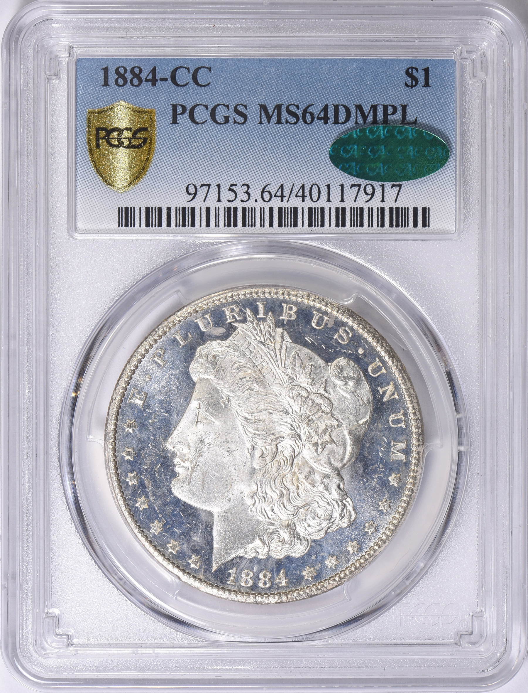 1884-CC Morgan Silver Dollar PCGS MS-64 DMPL (CAC Green) (Item 1770007) | GreatCollections Coin ...