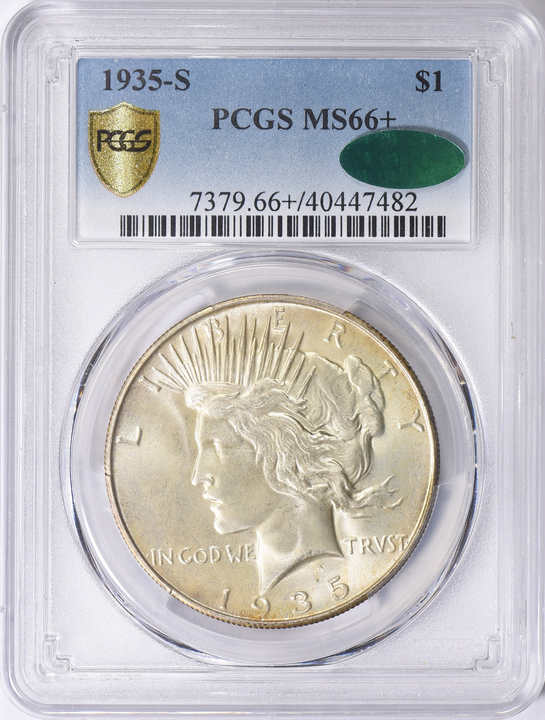 1935-S Peace Silver Dollar PCGS MS-66+ (CAC Green) (Toned) (Item 1770019) | GreatCollections ...