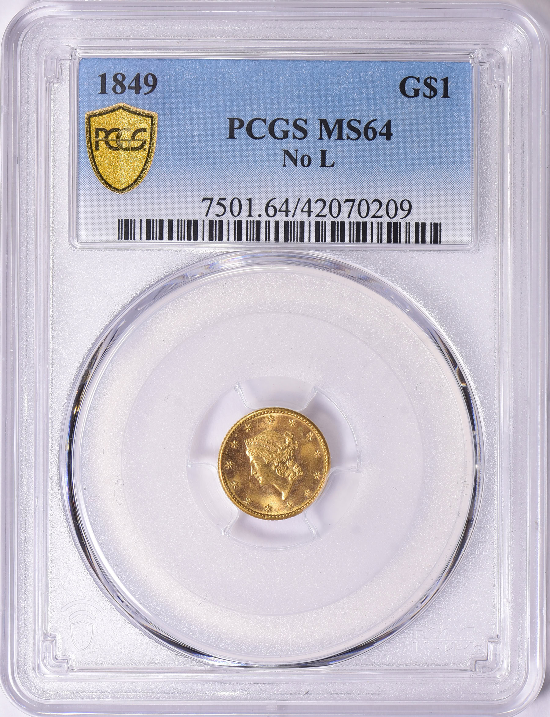 1849 Liberty Gold Dollar No L PCGS MS-64 (Item 1770022 ...