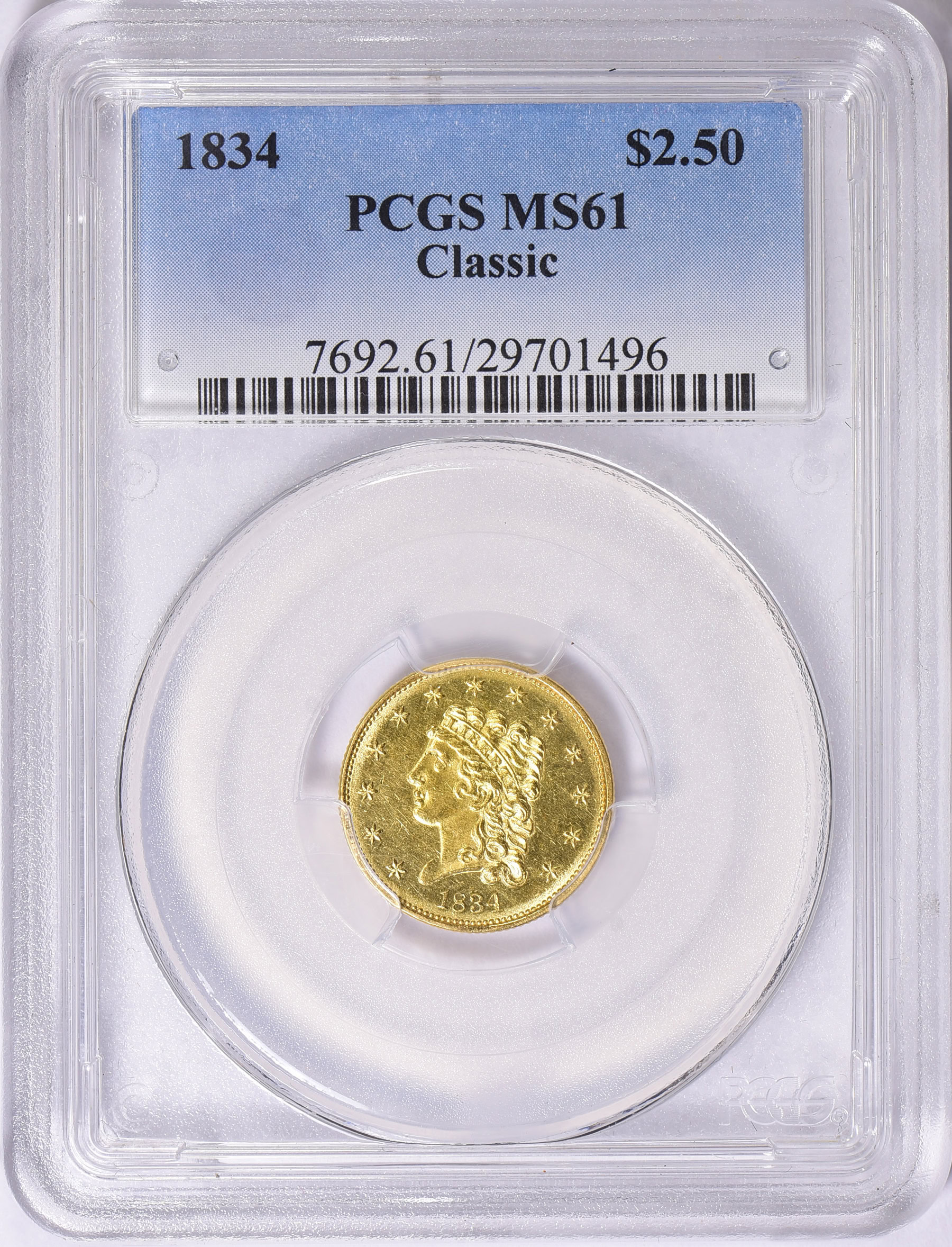1834 Classic Gold Quarter Eagle PCGS MS-61 (Item 1770026) | GreatCollections Coin Auctions