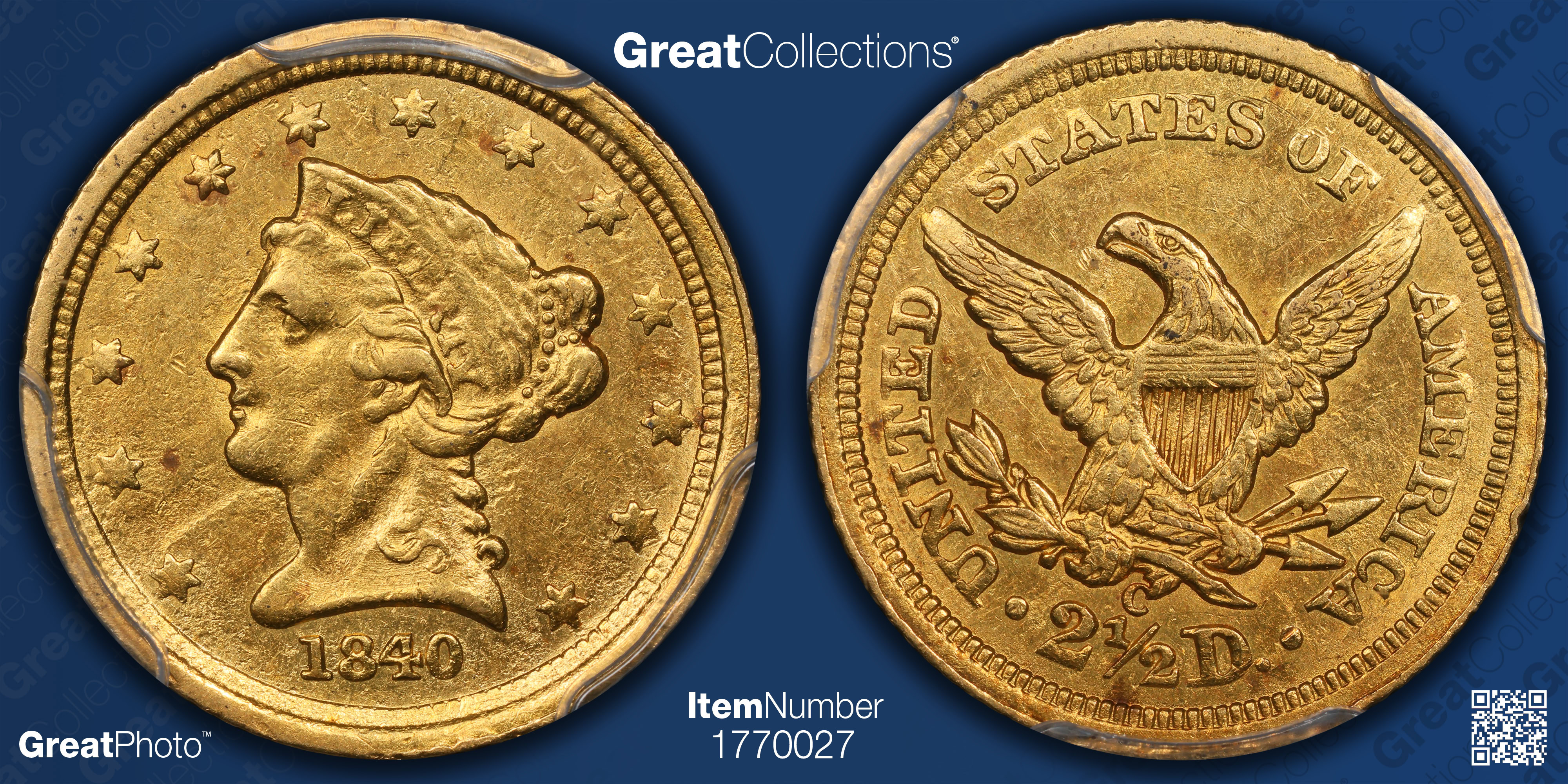 1840-C Liberty Gold Quarter Eagle PCGS AU-58 (Item 1770027 ...