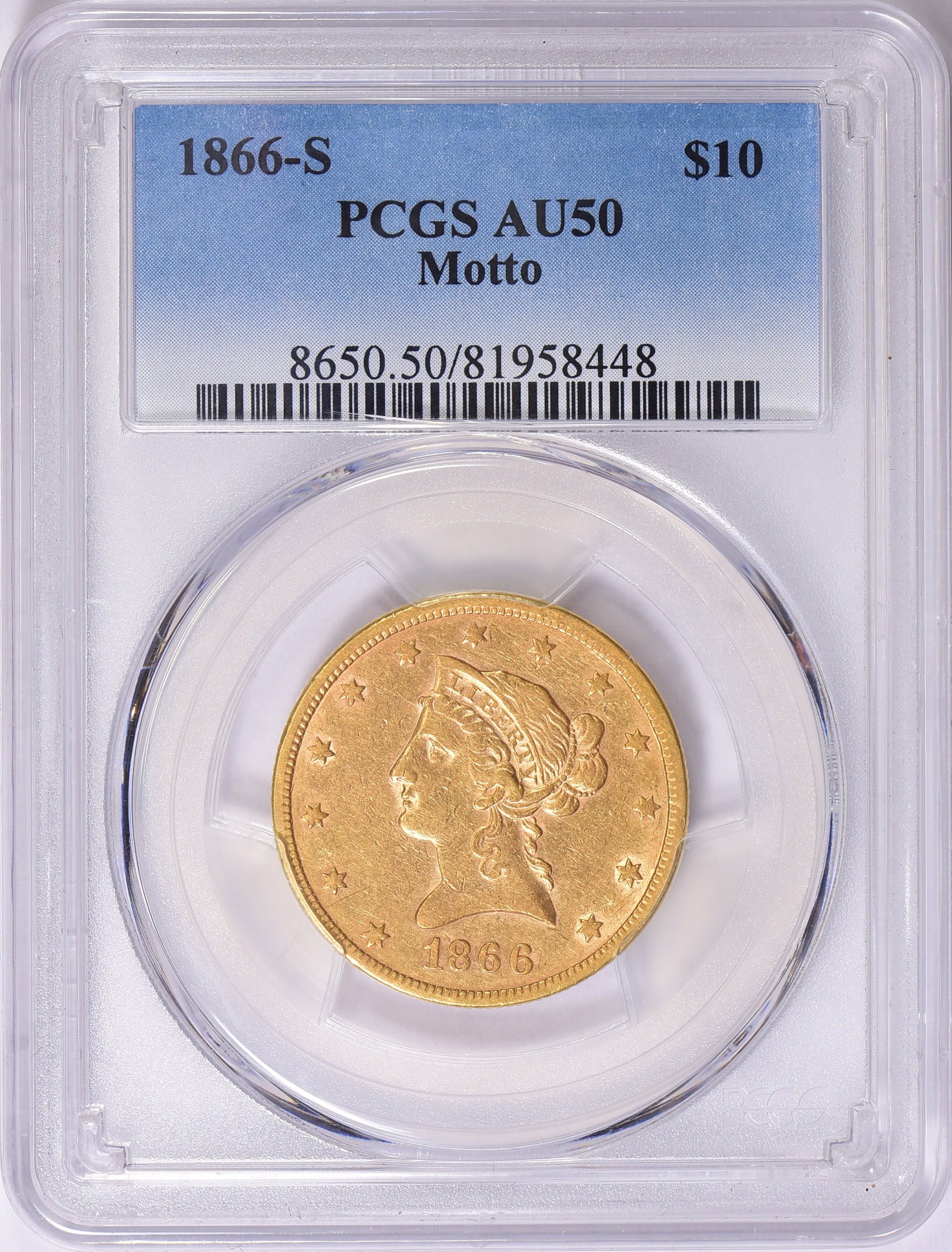 1866-S Liberty Gold Eagle Motto PCGS AU-50 (Item 1770039) | GreatCollections Coin Auctions