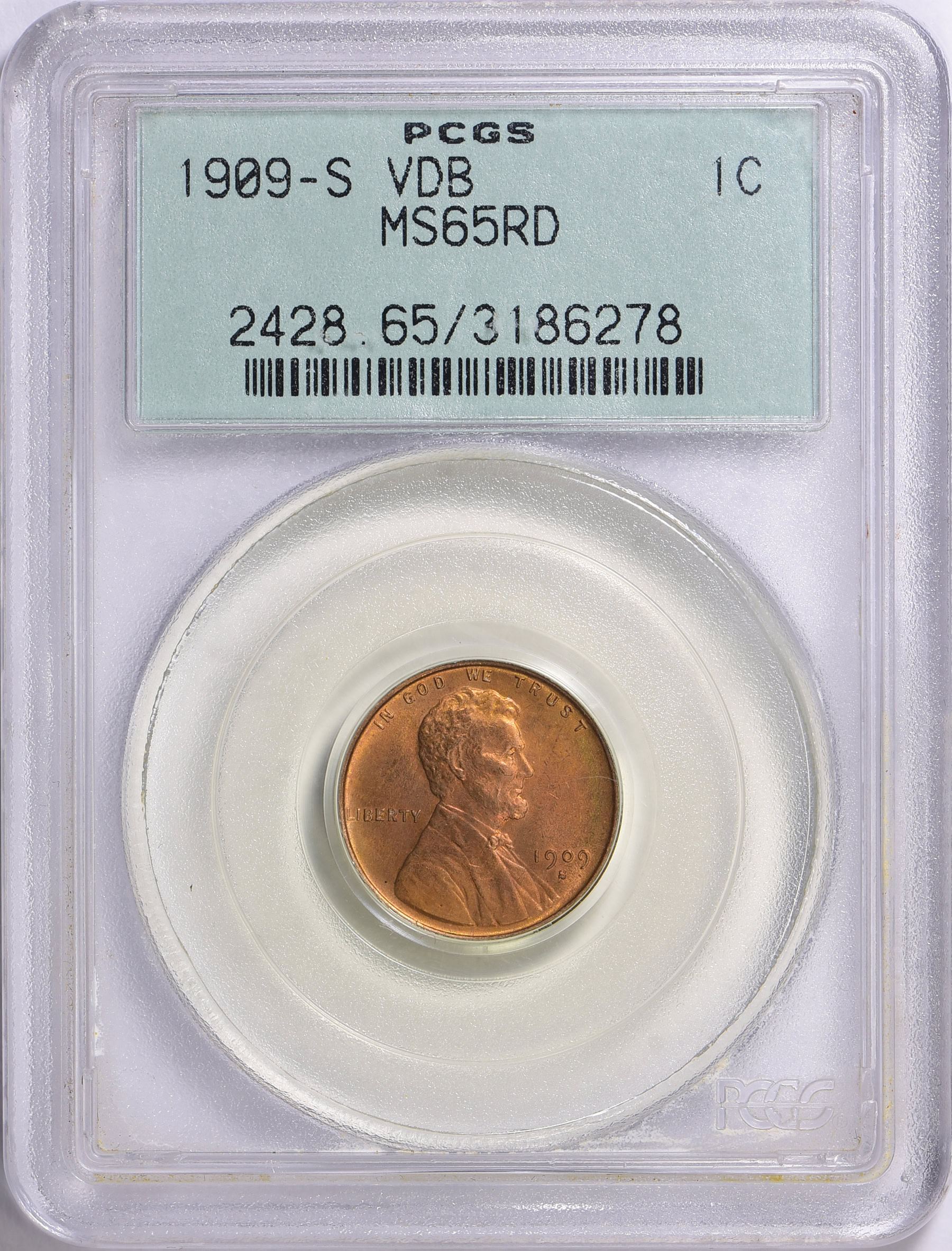 1909-S Lincoln Cent V.D.B. PCGS MS-65 RD OGH (Item 1770045) | GreatCollections Coin Auctions