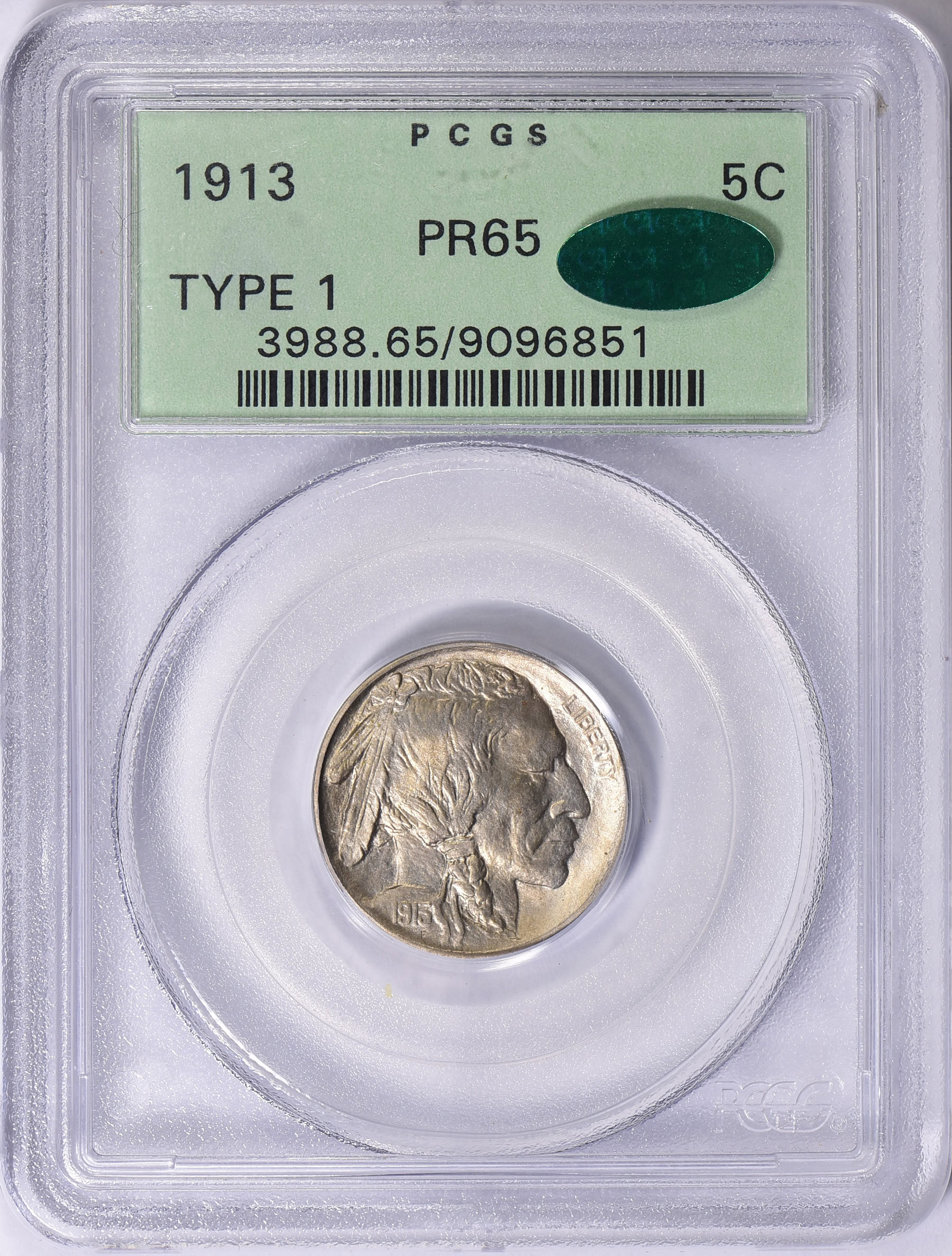 1913 Buffalo Nickel Type 1 PCGS Proof-65 (CAC Green) OGH (Item 1770046) | GreatCollections Coin ...