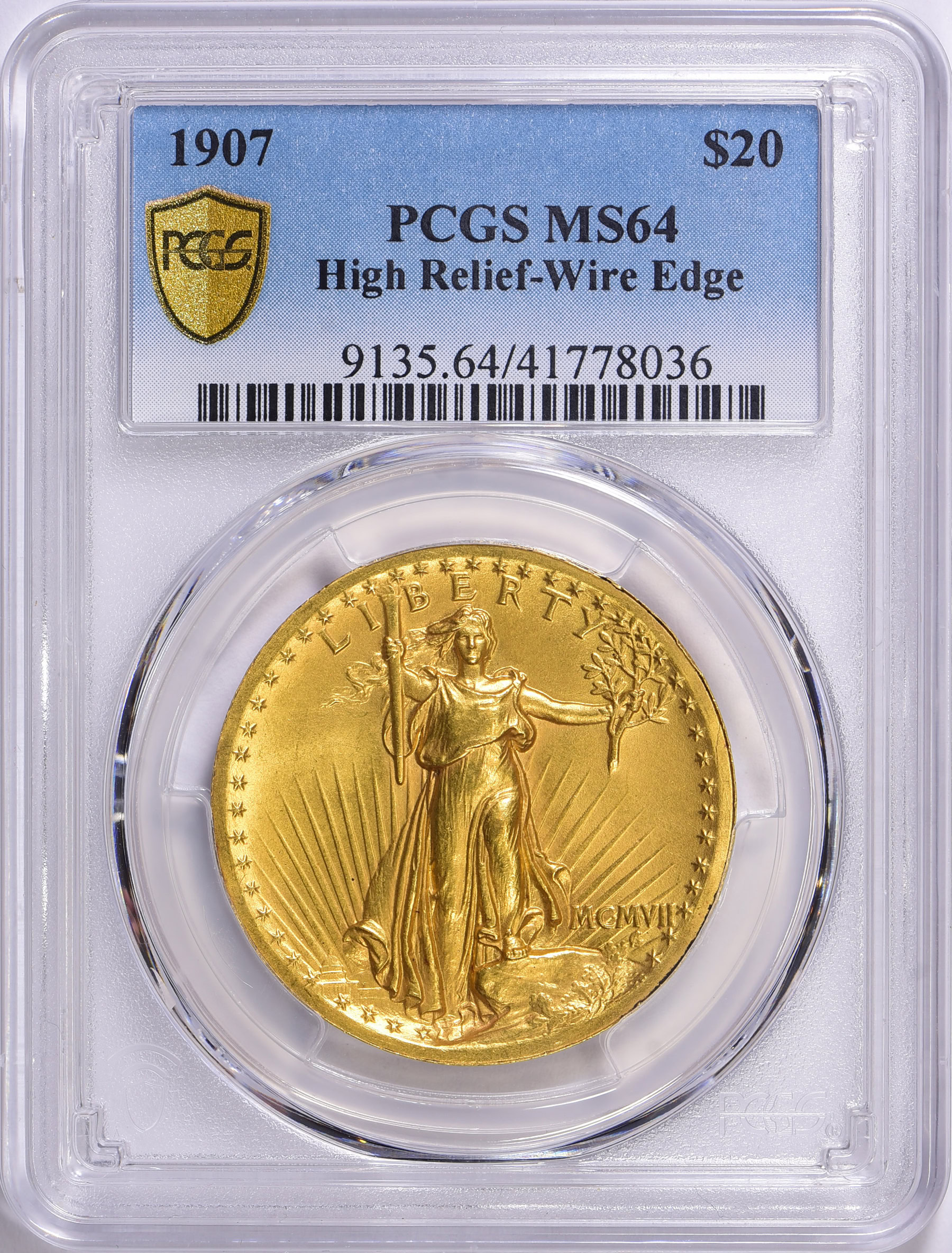 1907 Saint-Gaudens Gold Double Eagle MCMVII, High Relief, Wire Edge PCGS MS-64 (Item 1770048 ...