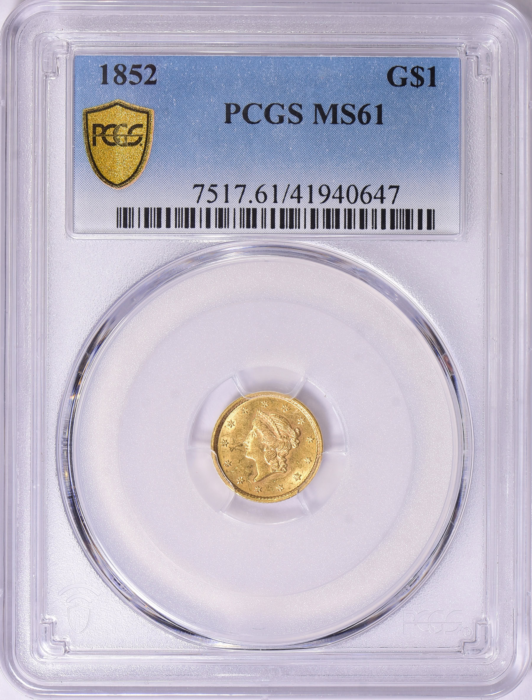 1852 Liberty Gold Dollar PCGS MS-61 (Item 1770080) | GreatCollections Coin Auctions