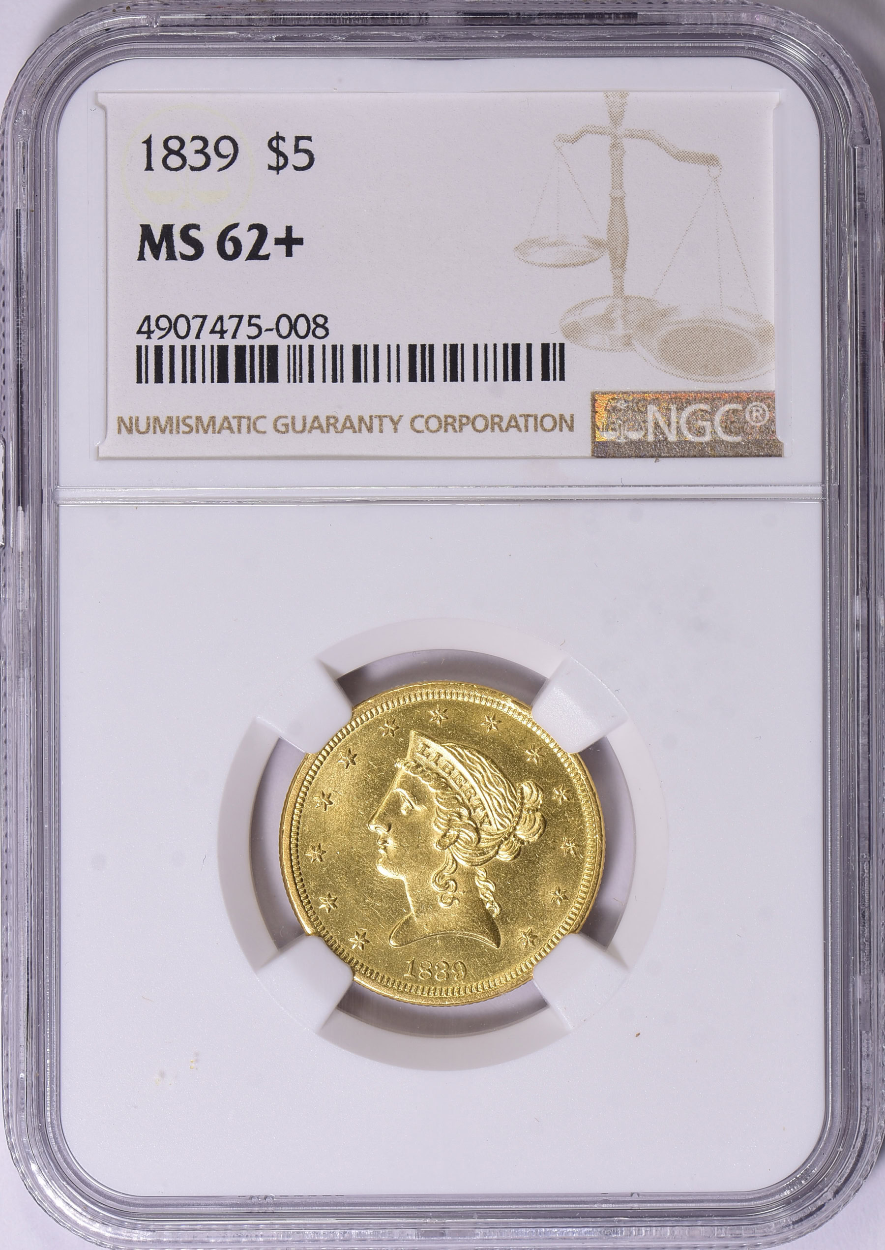 1839 Liberty Gold Half Eagle NGC MS-62+ (Item 1770087 ...