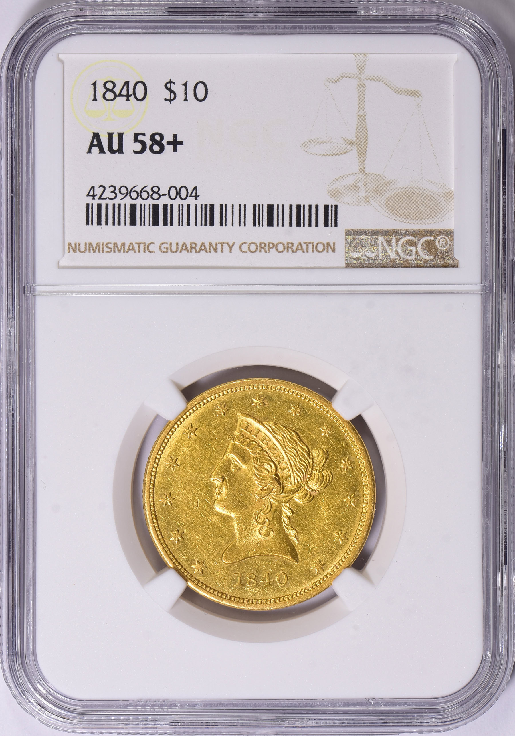 1840 Liberty Gold Eagle NGC AU-58+ (Item 1770088) | GreatCollections Coin Auctions