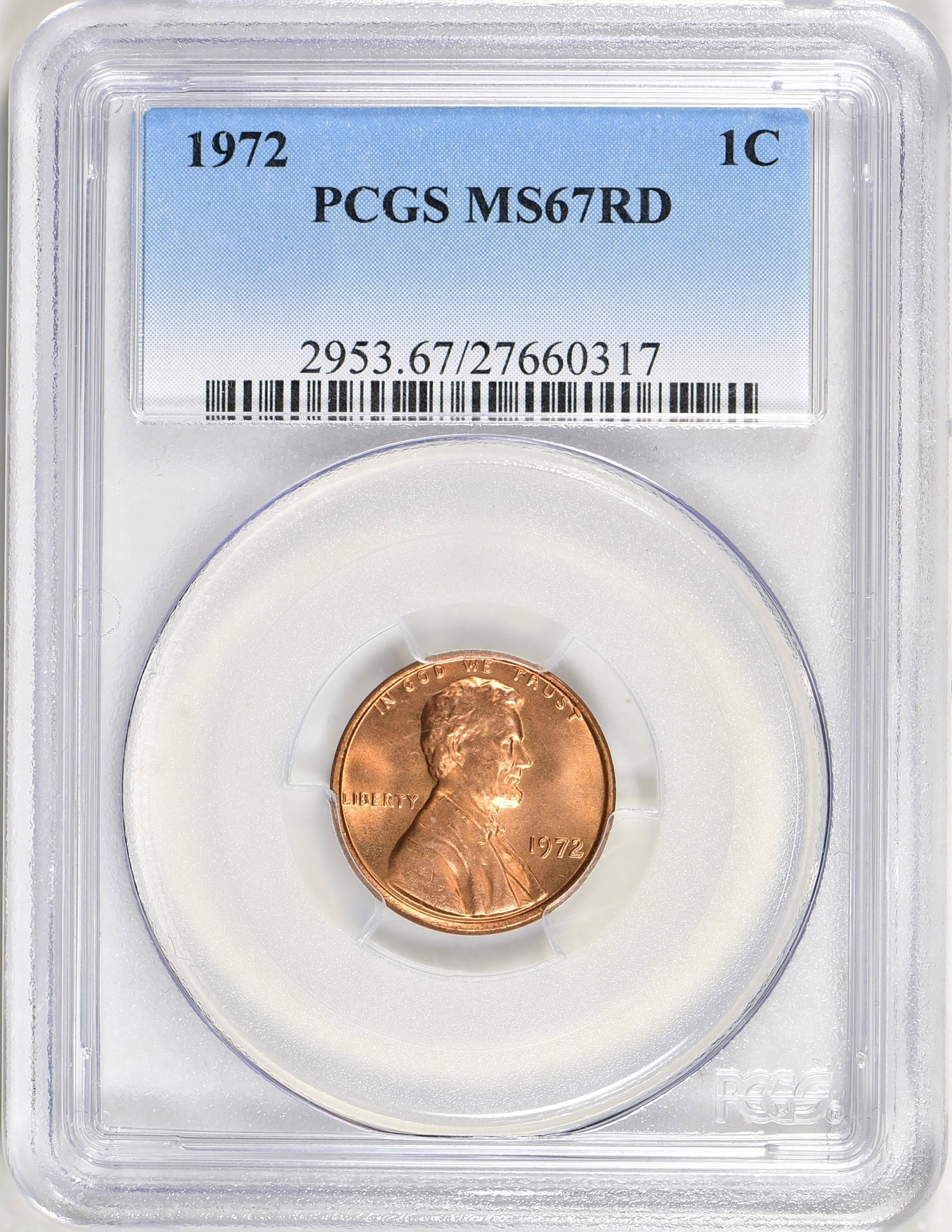 1972 Lincoln Cent PCGS MS-67 RD (Item 1770100) | GreatCollections Coin Auctions