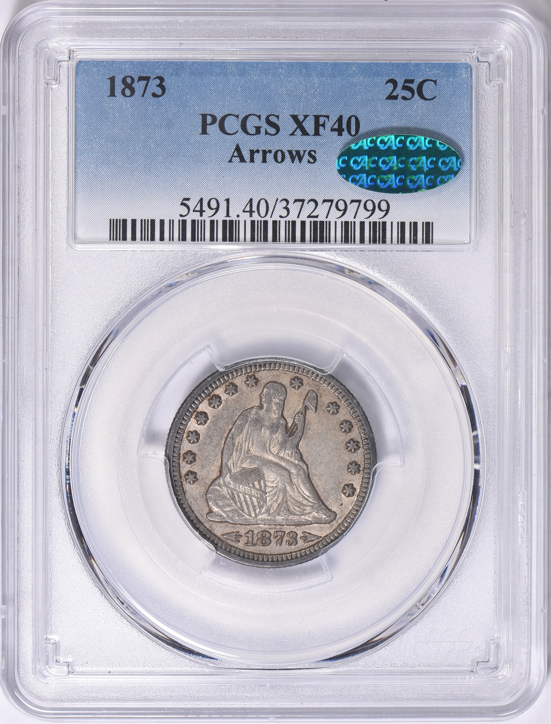 1873 Seated Liberty Quarter Arrows PCGS XF-40 (CAC Green) (Item 1770115) | GreatCollections Coin ...