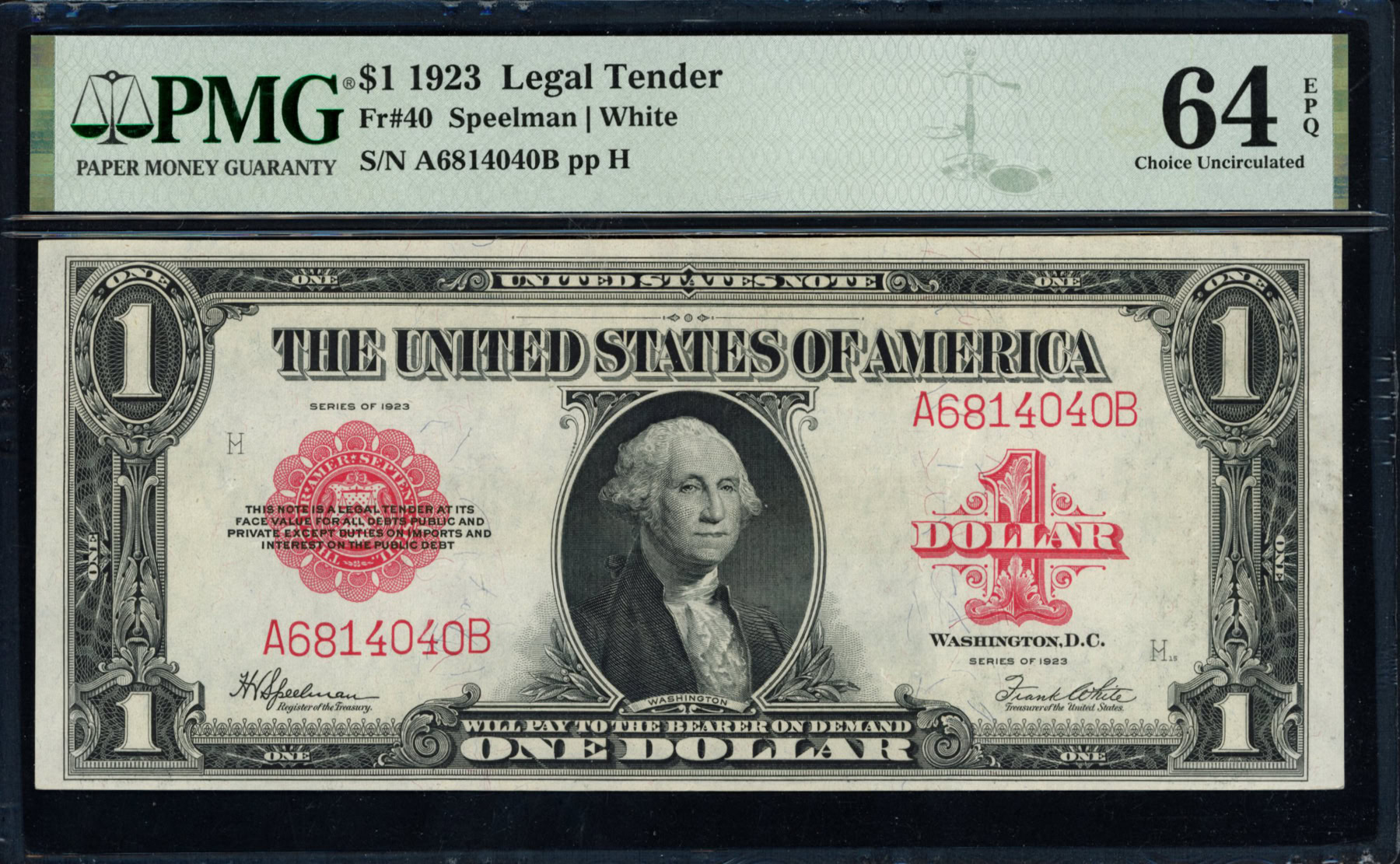 Fr. 40 1923 $1 Legal Tender Note Speelman / White PMG Choice ...