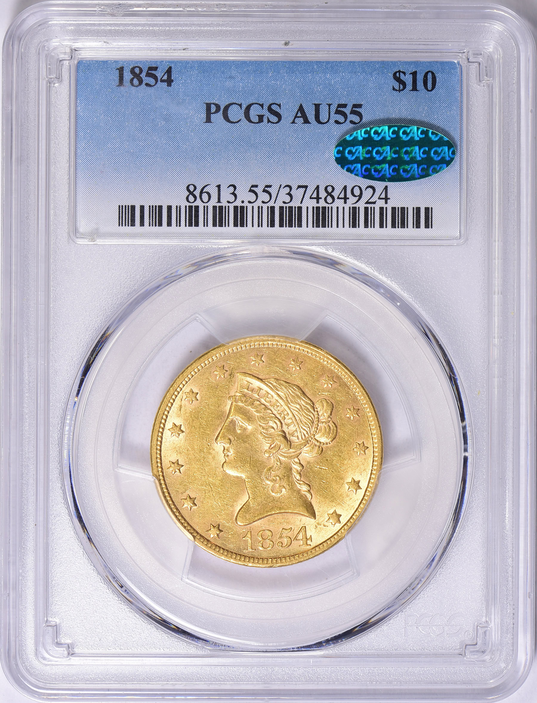 1854 Liberty Gold Eagle PCGS AU-55 (CAC Green) (Item 1770166) | GreatCollections Coin Auctions