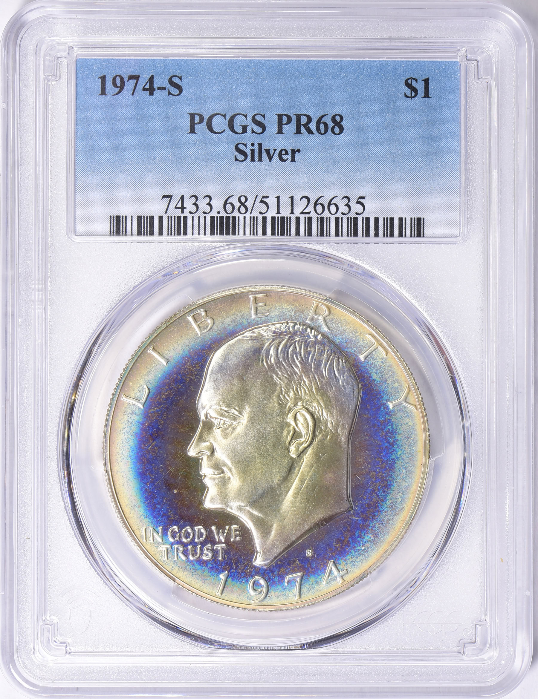 1974-S Eisenhower Dollar Silver PCGS Proof-68 (Toned) (Item 1770173) | GreatCollections Coin ...