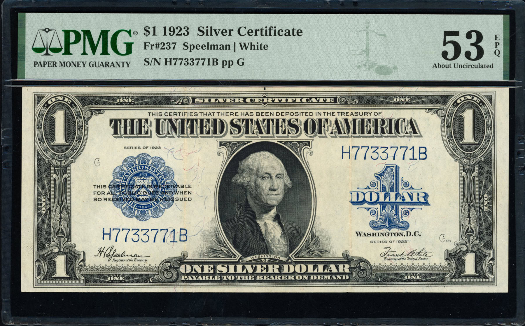 Fr. 237 1923 $1 Silver Certificate Note Speelman / White PMG About Unc 53 EPQ | PMG Cert ...