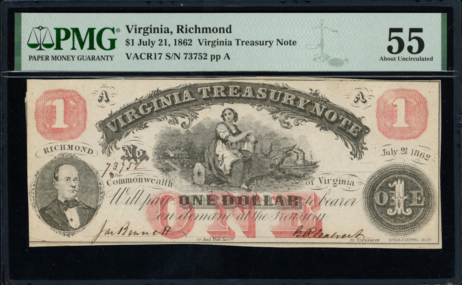 1862 Richmond, Virginia $1 Virginia Treasury Note PMG About ...