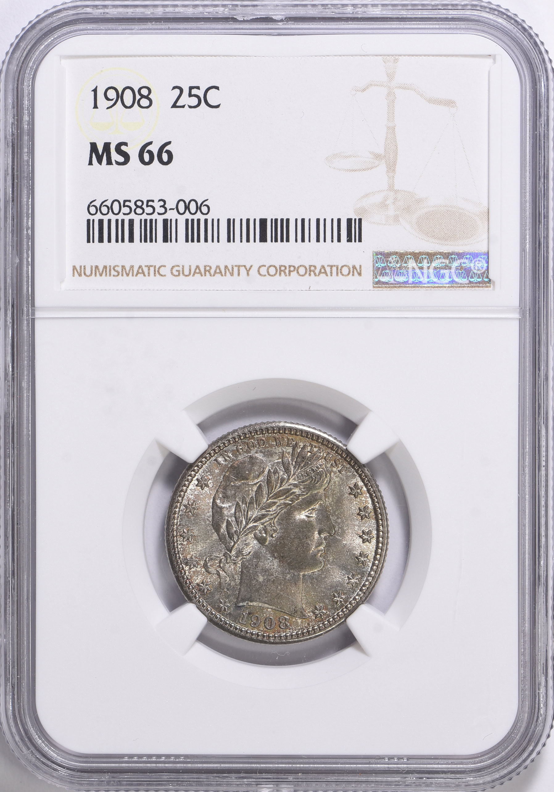 1908 Barber Quarter NGC MS-66 (Item 1770228) | GreatCollections Coin ...