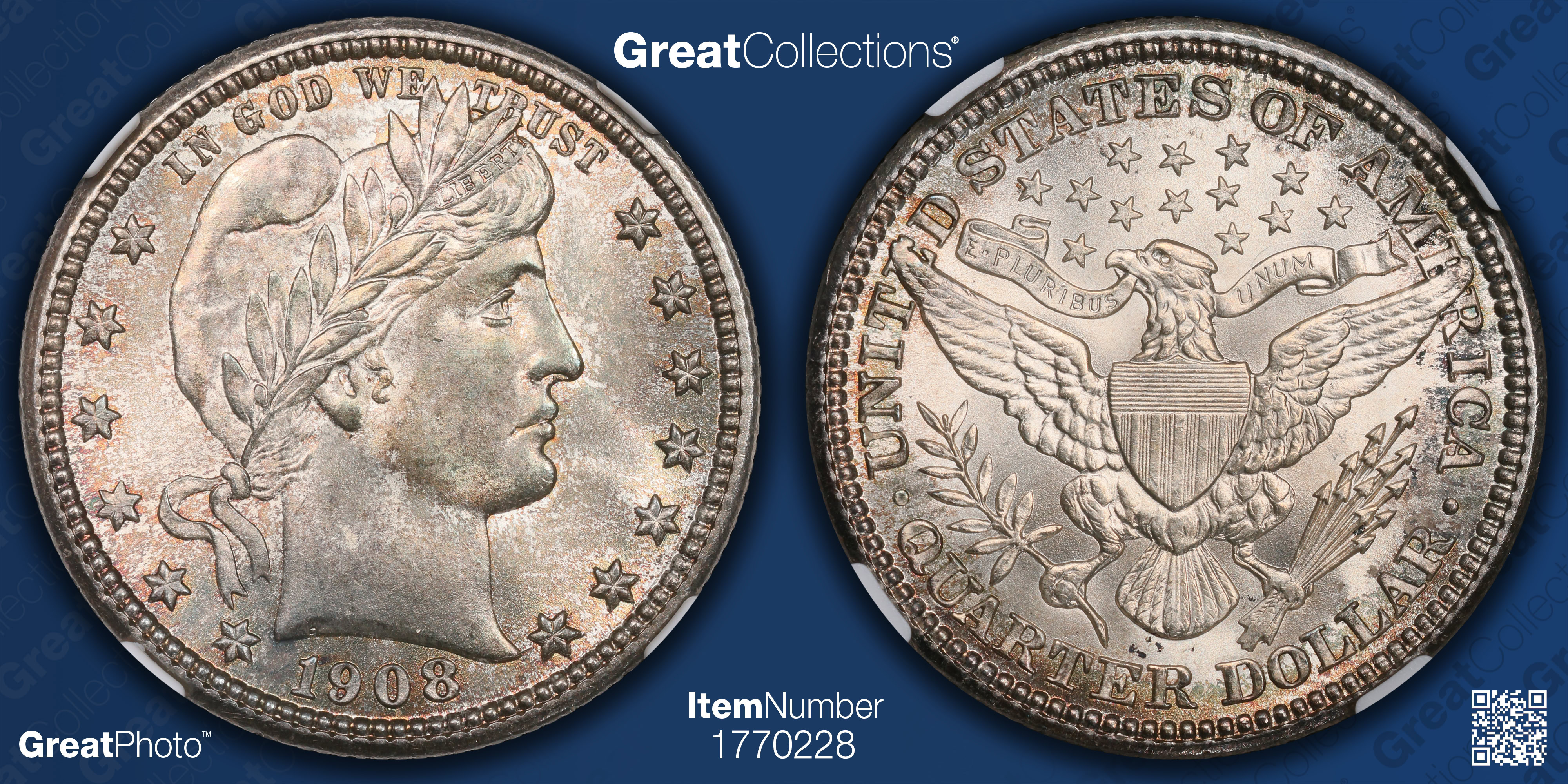 1908 Barber Quarter NGC MS-66 (Item 1770228) | GreatCollections Coin ...