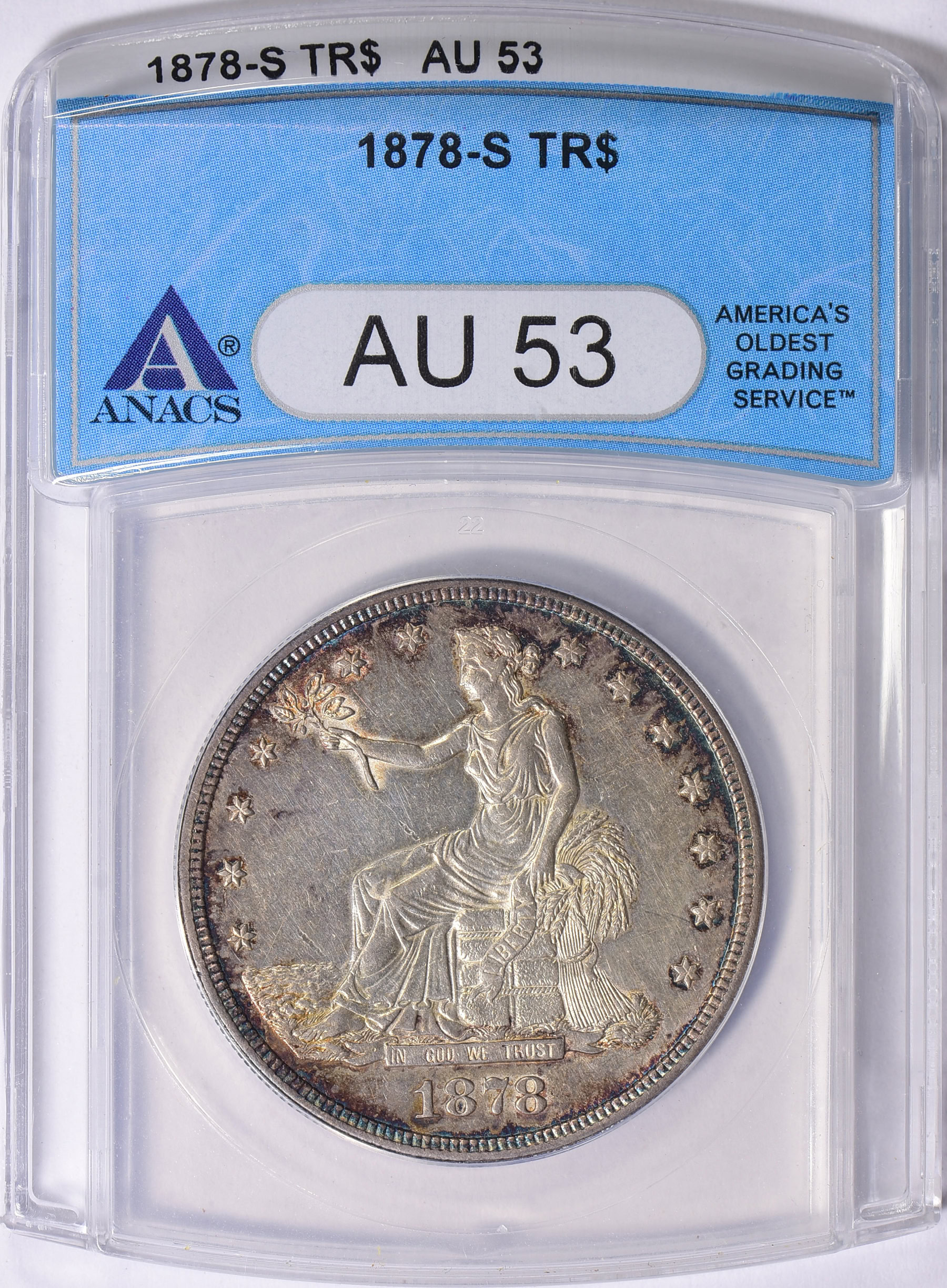 1878-S Trade Silver Dollar ANACS AU-53 (Toned) (Item 1770253) | GreatCollections Coin Auctions