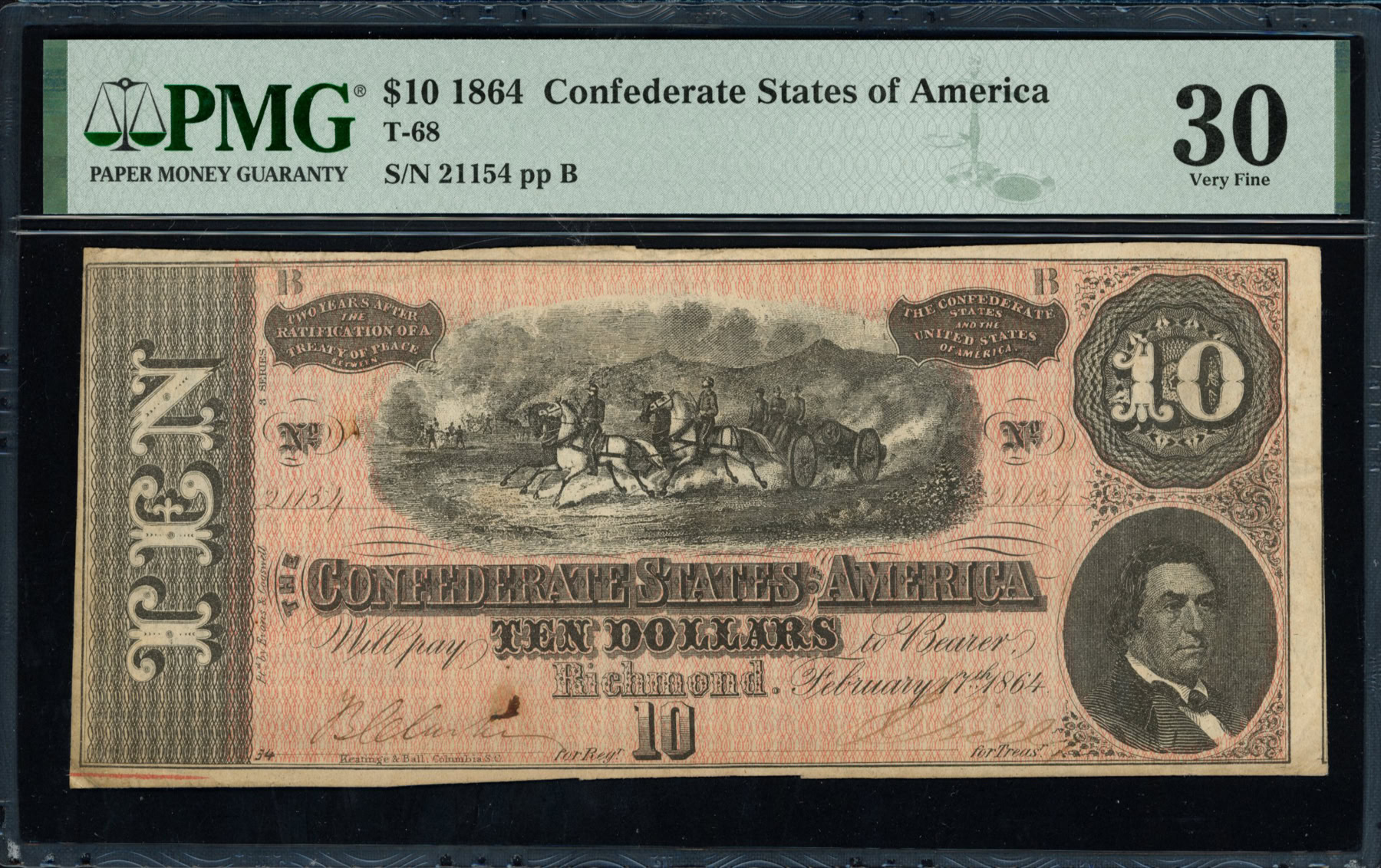 T-68 Confederate States of America 1864 $10 Note PMG Very Fine 30 | PMG ...
