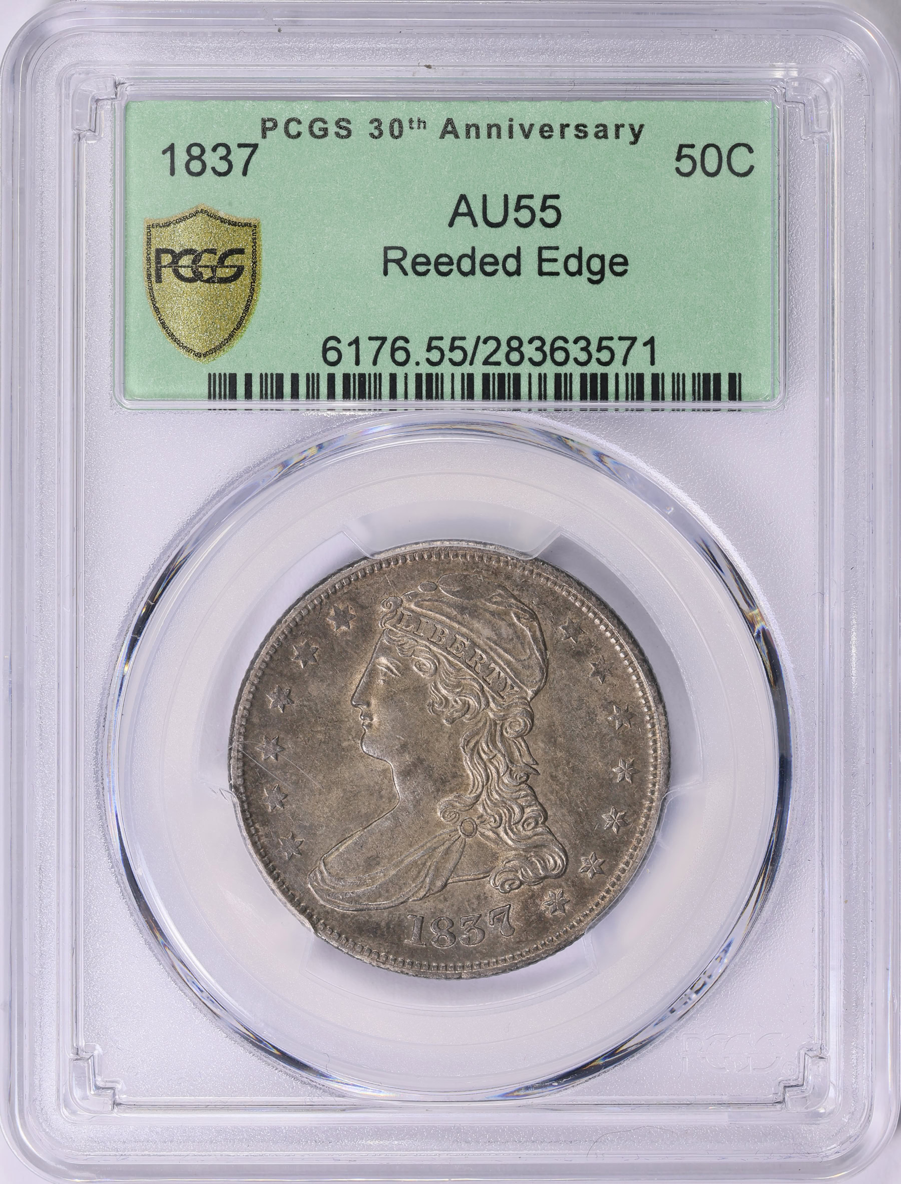 1837 Capped Bust Half Dollar Reeded Edge PCGS AU-55 (OGH 30th Anniversary Label) (Item 1770304 ...