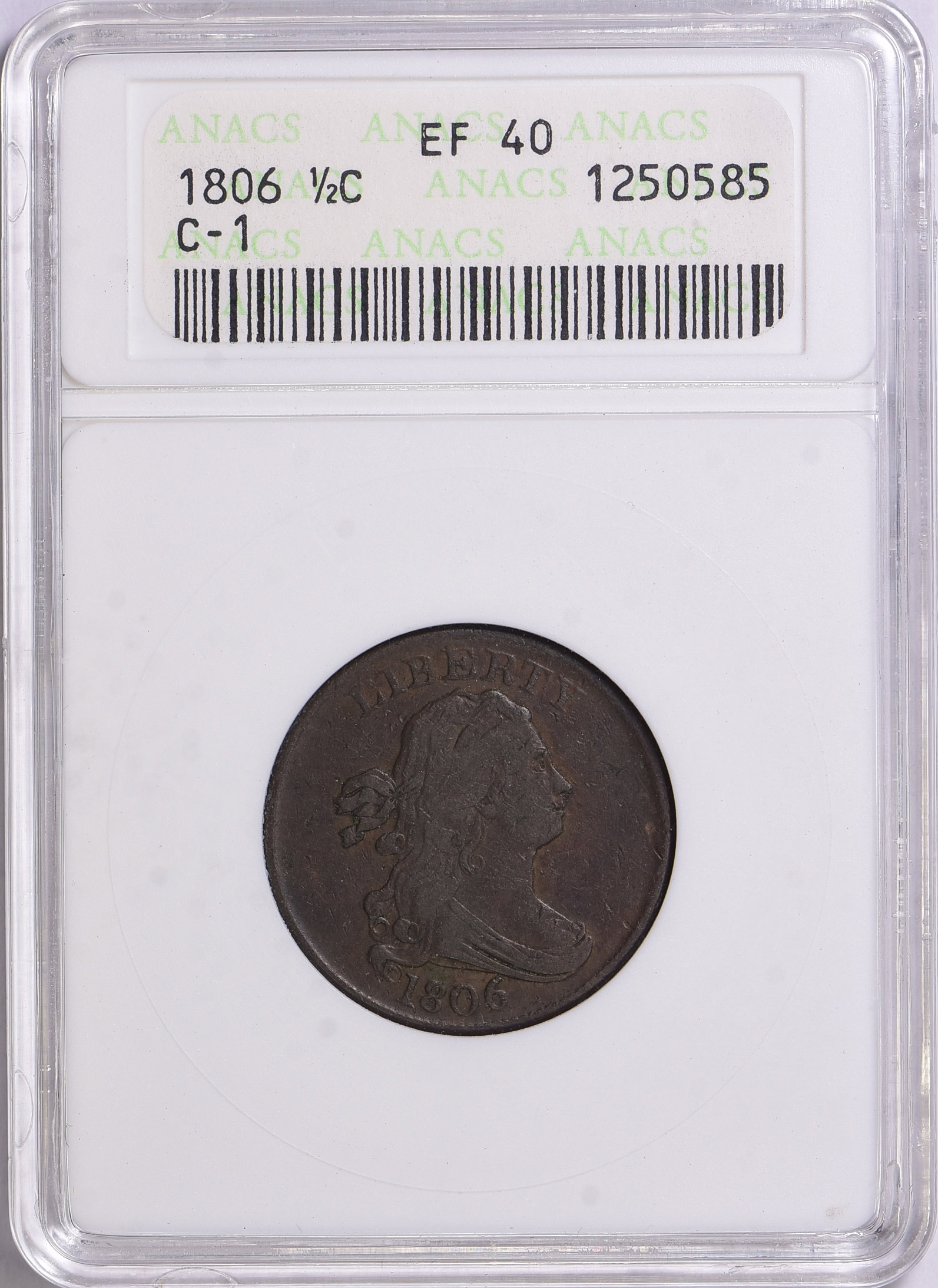 1806 Draped Bust Half Cent Cohen 1 ANACS XF-40 BN OH (Item 1770397 ...