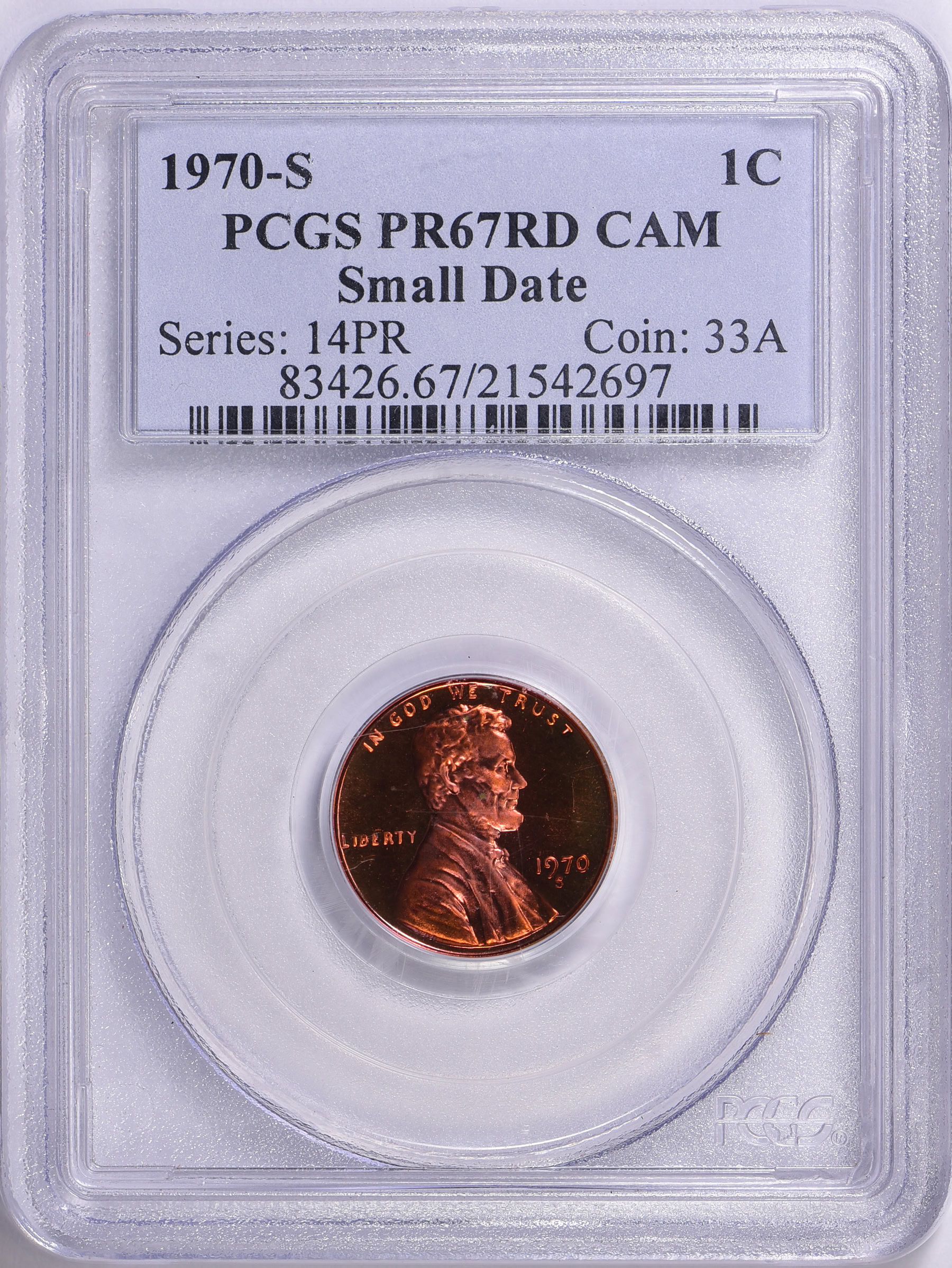 1970-S Lincoln Cent Small Date PCGS Proof-67 CAMEO (Item 1770406 ...
