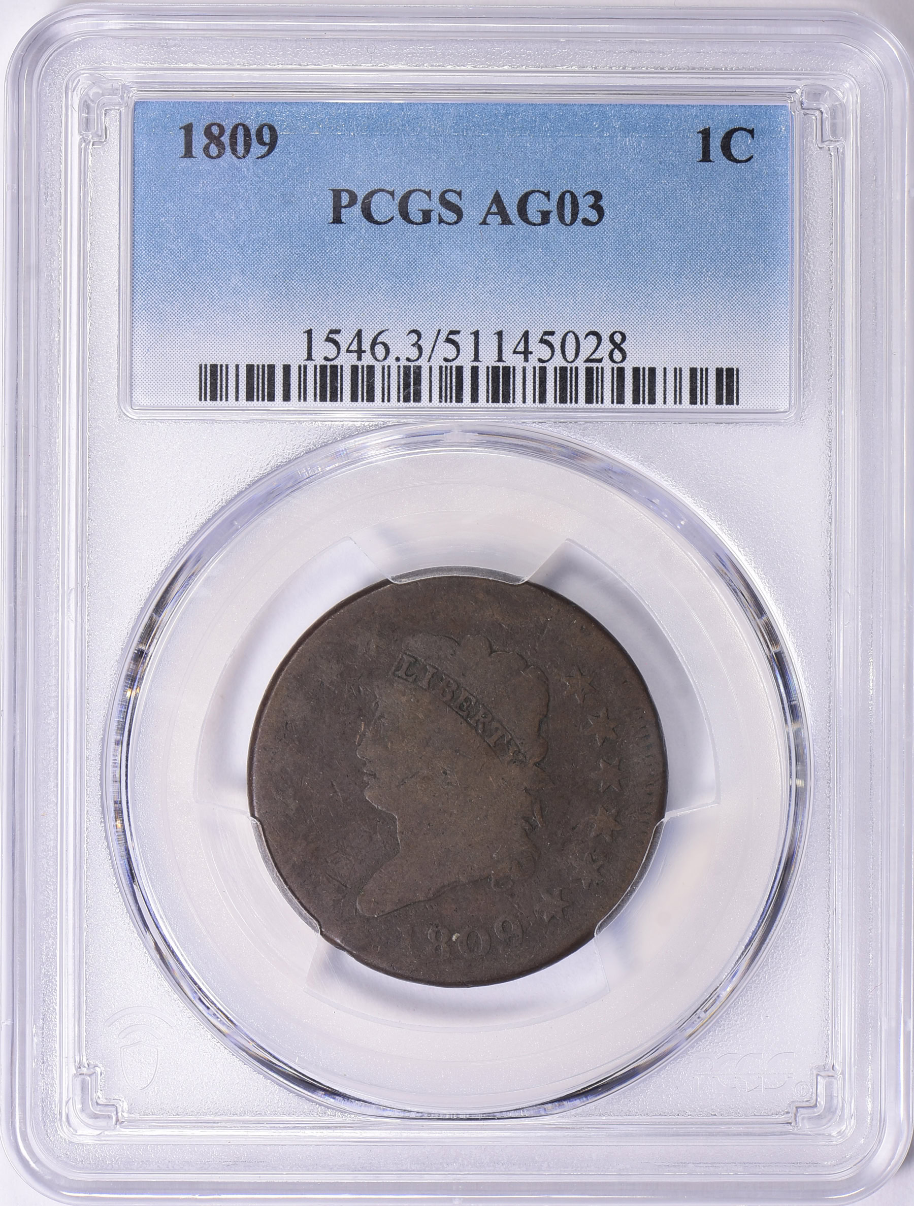 1809 Classic Cent PCGS AG-03 BN (Item 1770478) | GreatCollections Coin Auctions