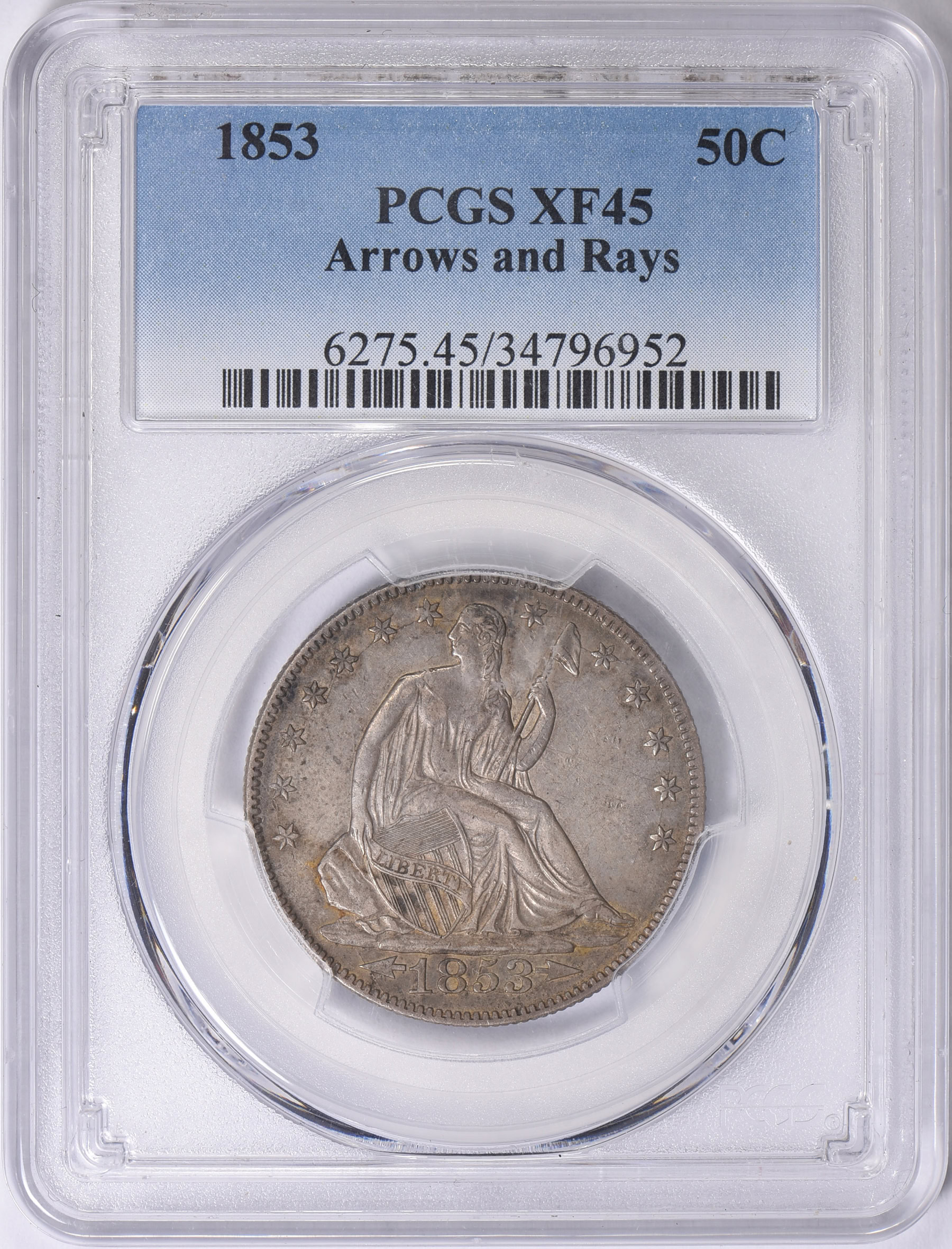 1853 Seated Liberty Half Dollar Arrows and Rays PCGS XF-45 (Item 1770578) | GreatCollections ...
