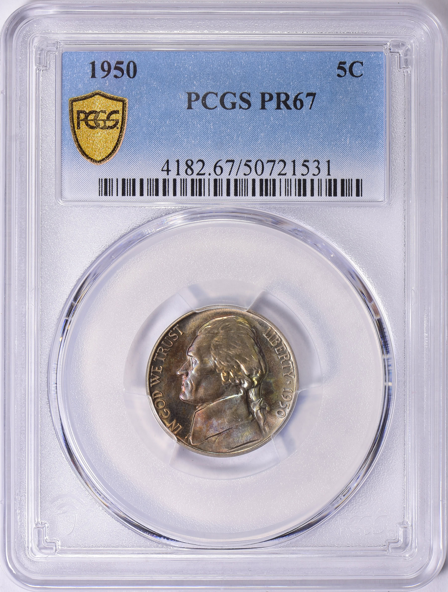 1950 Jefferson Nickel PCGS Proof-67 (Toned) (Item 1770586) | GreatCollections Coin Auctions