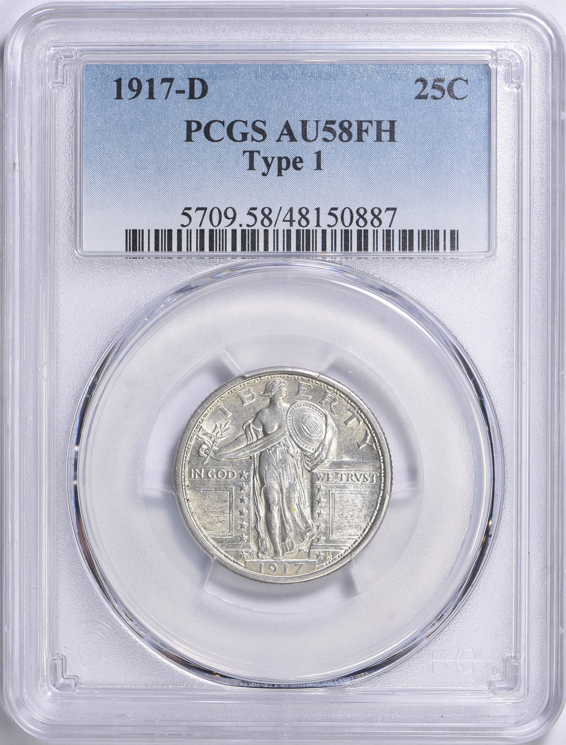 1917-D Standing Liberty Quarter Type 1 PCGS AU-58 FH (Item 1770625) | GreatCollections Coin Auctions