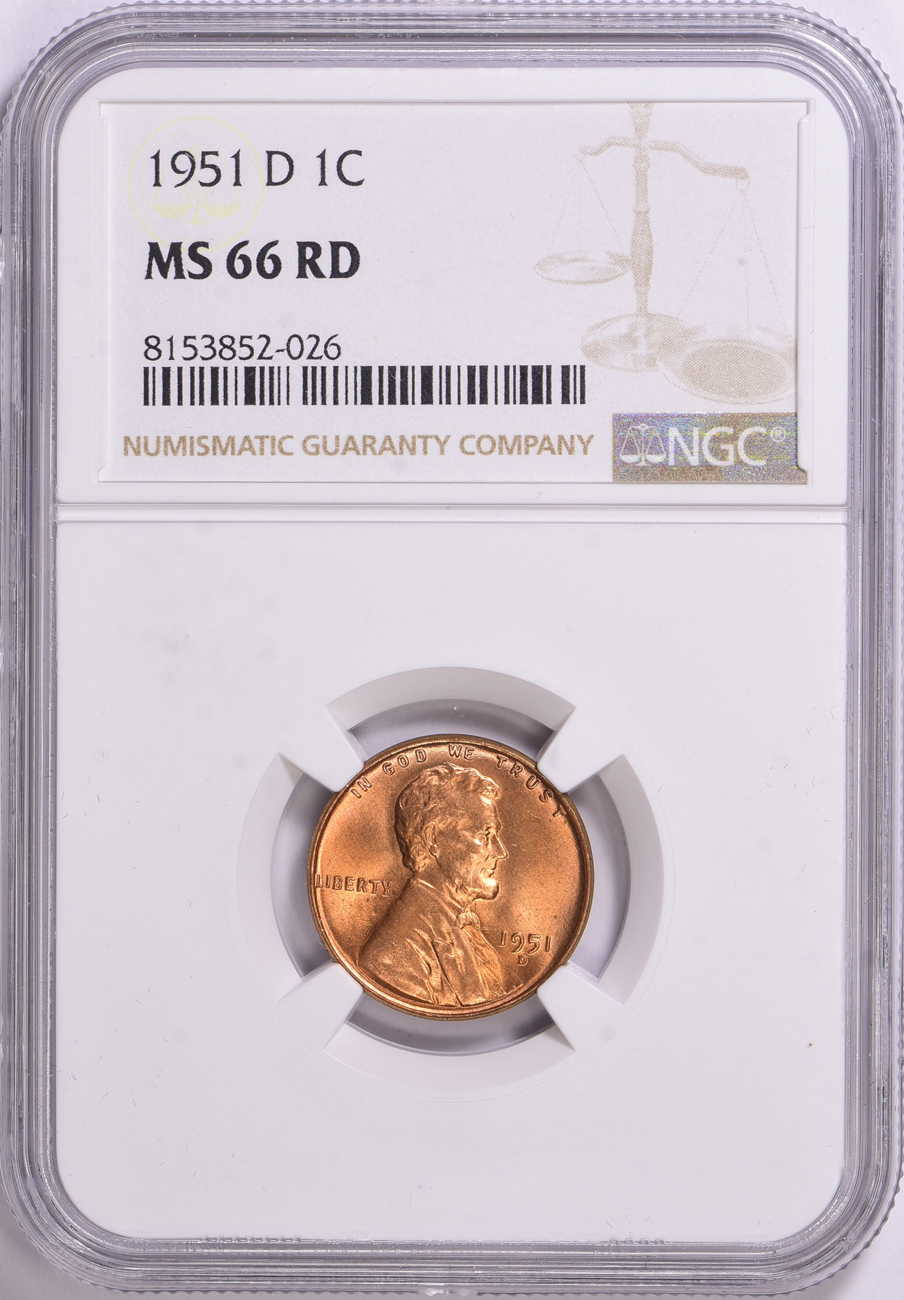 1951-D Lincoln Cent NGC MS-66 RD (Item 1770627) | GreatCollections Coin Auctions