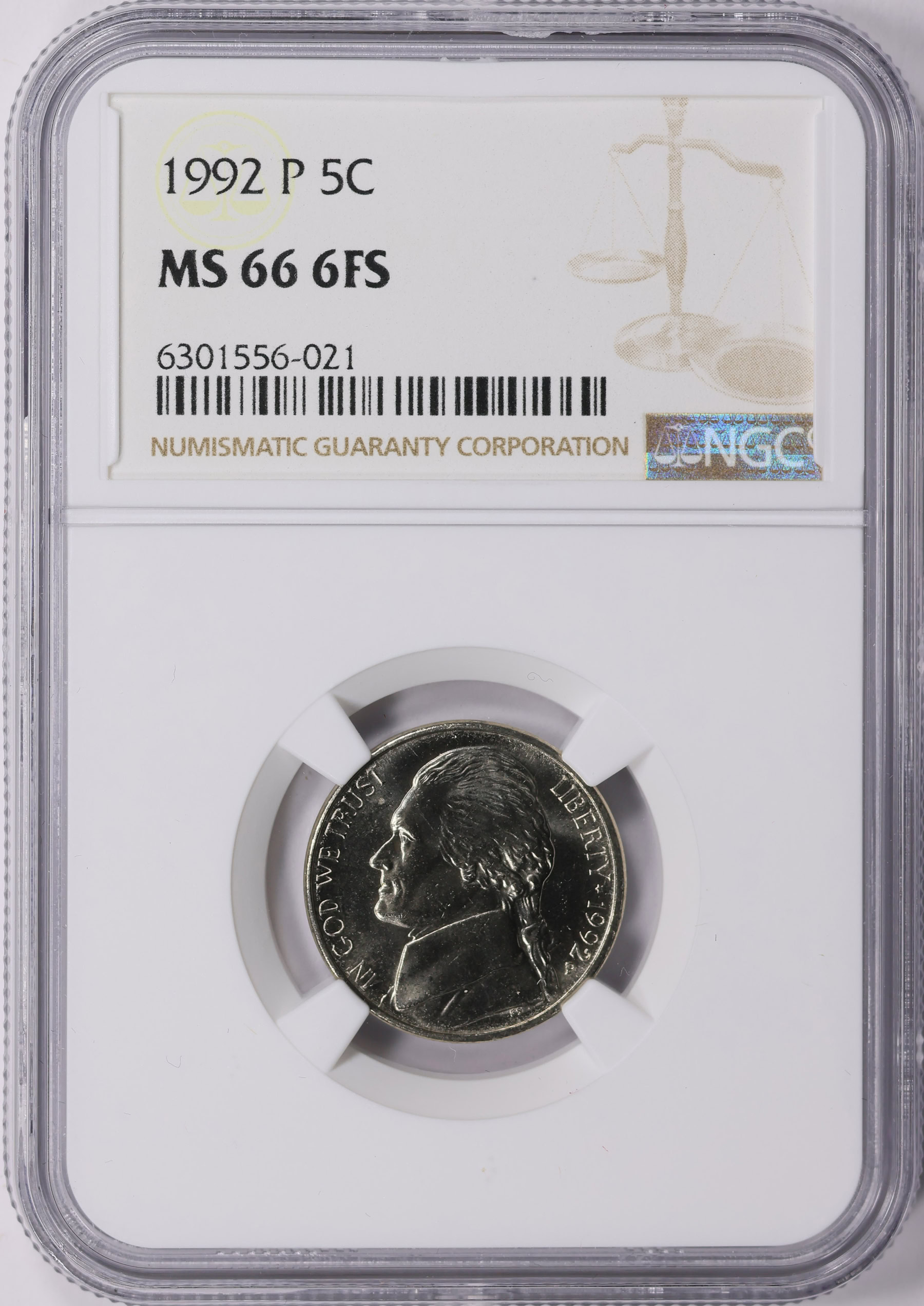 1992-P Jefferson Nickel NGC MS-66 6FS (Item 1770634) | GreatCollections ...