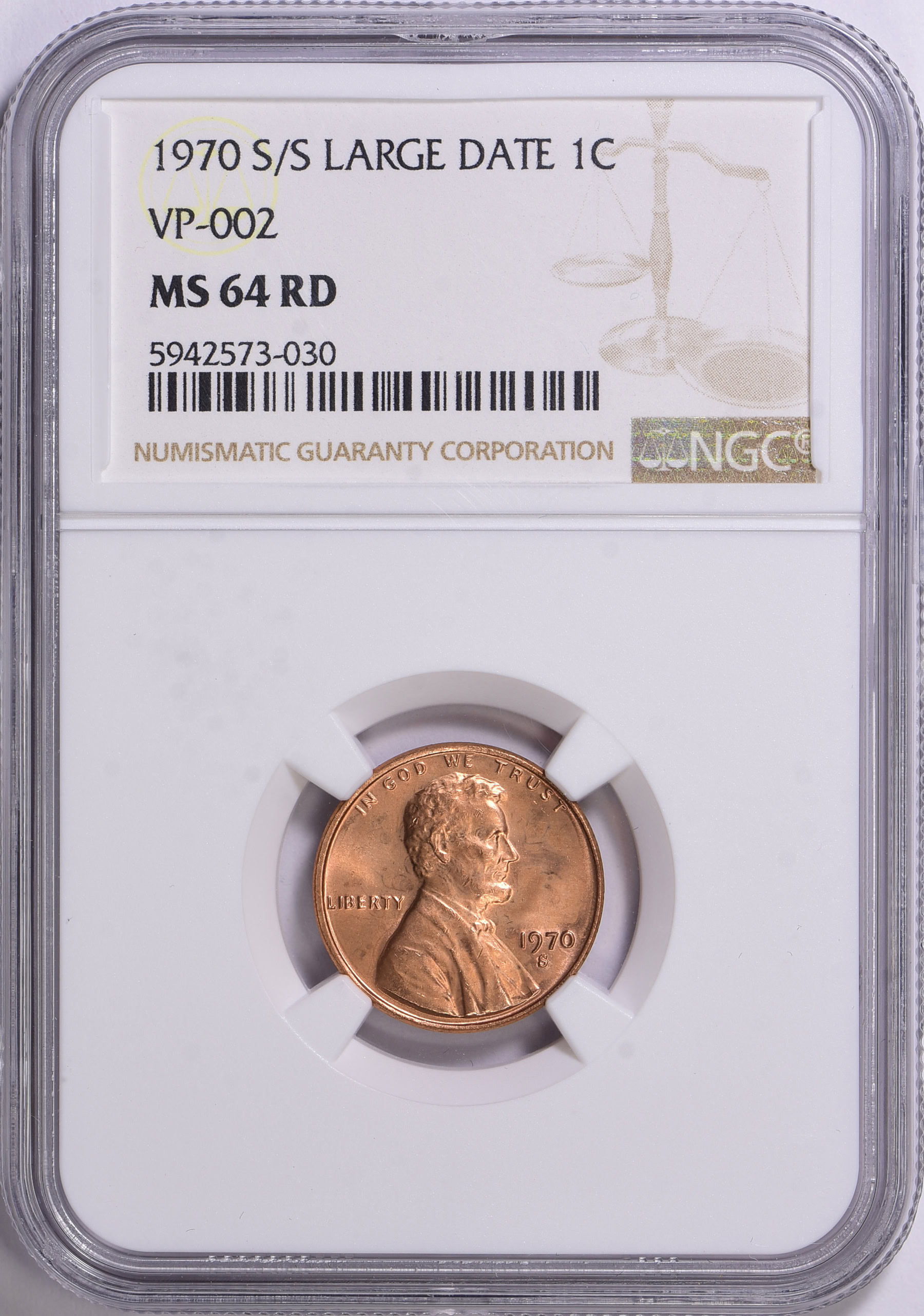 1970-S/S Lincoln Cent Large Date VP-002 NGC MS-64 RD (Item 1770641 ...