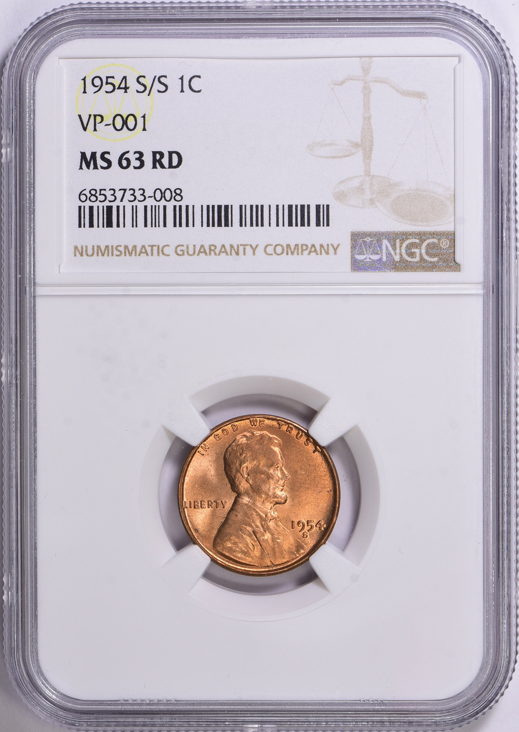 1954-S/S Lincoln Cent VP-001 NGC MS-63 RD (Item 1770645 ...