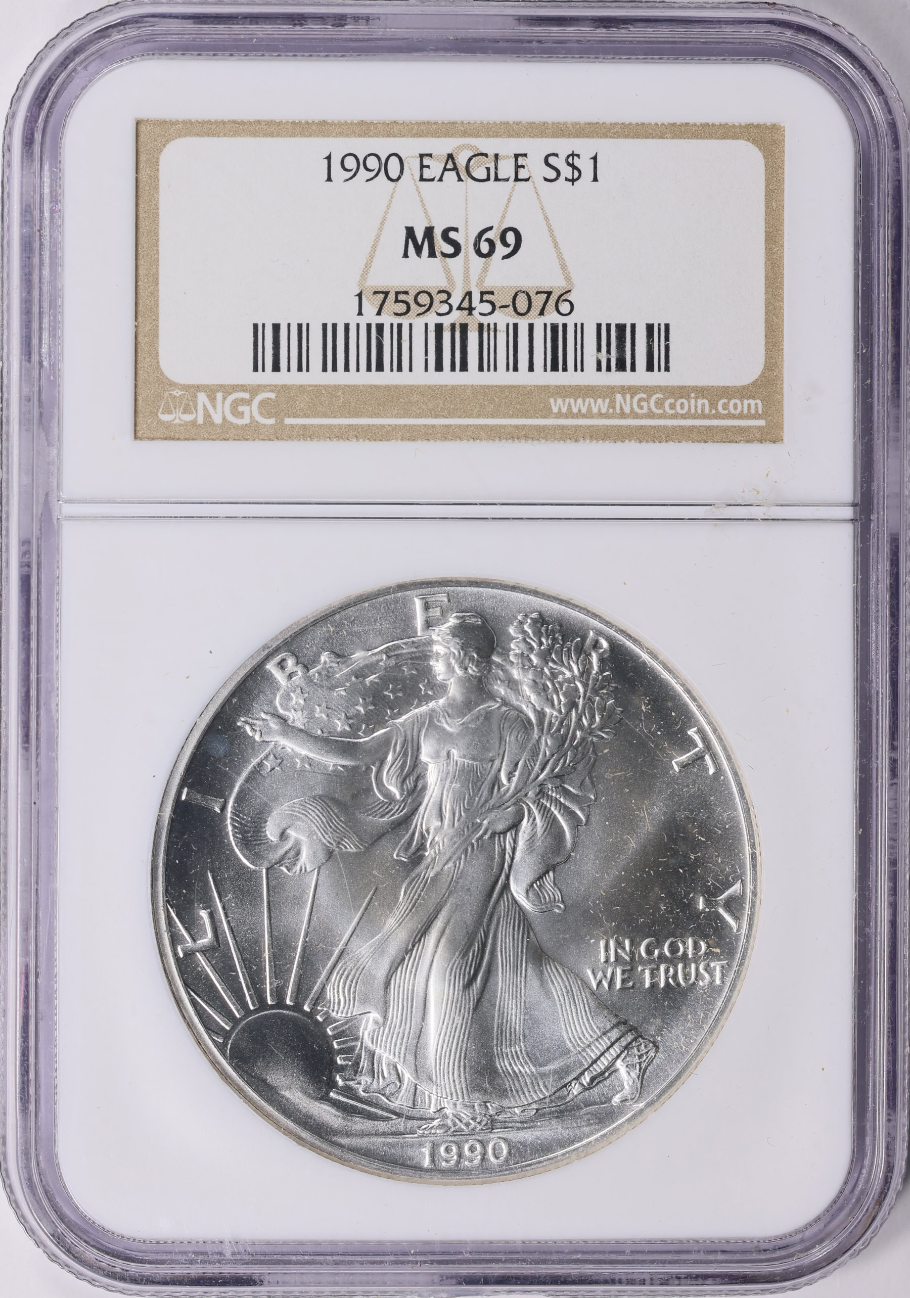 1990 $1 Silver Eagle NGC MS-69 (Item 1770745) | GreatCollections Coin ...