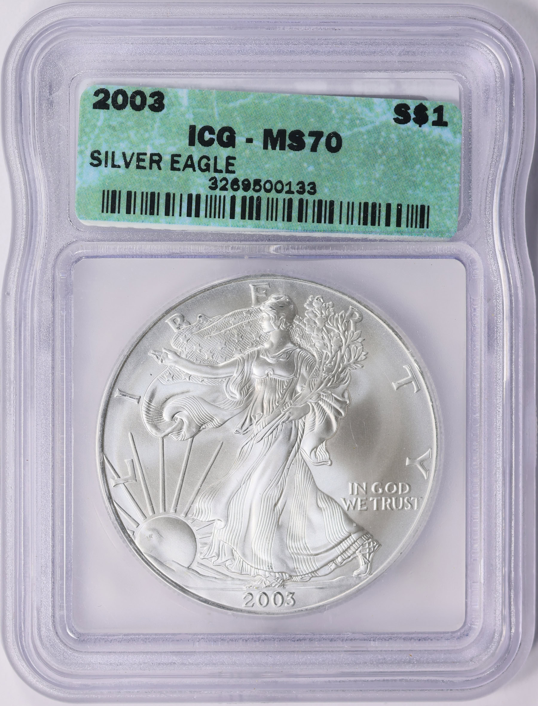 2003 $1 Silver Eagle ICG MS-70 (Item 1770766) | GreatCollections Coin Auctions