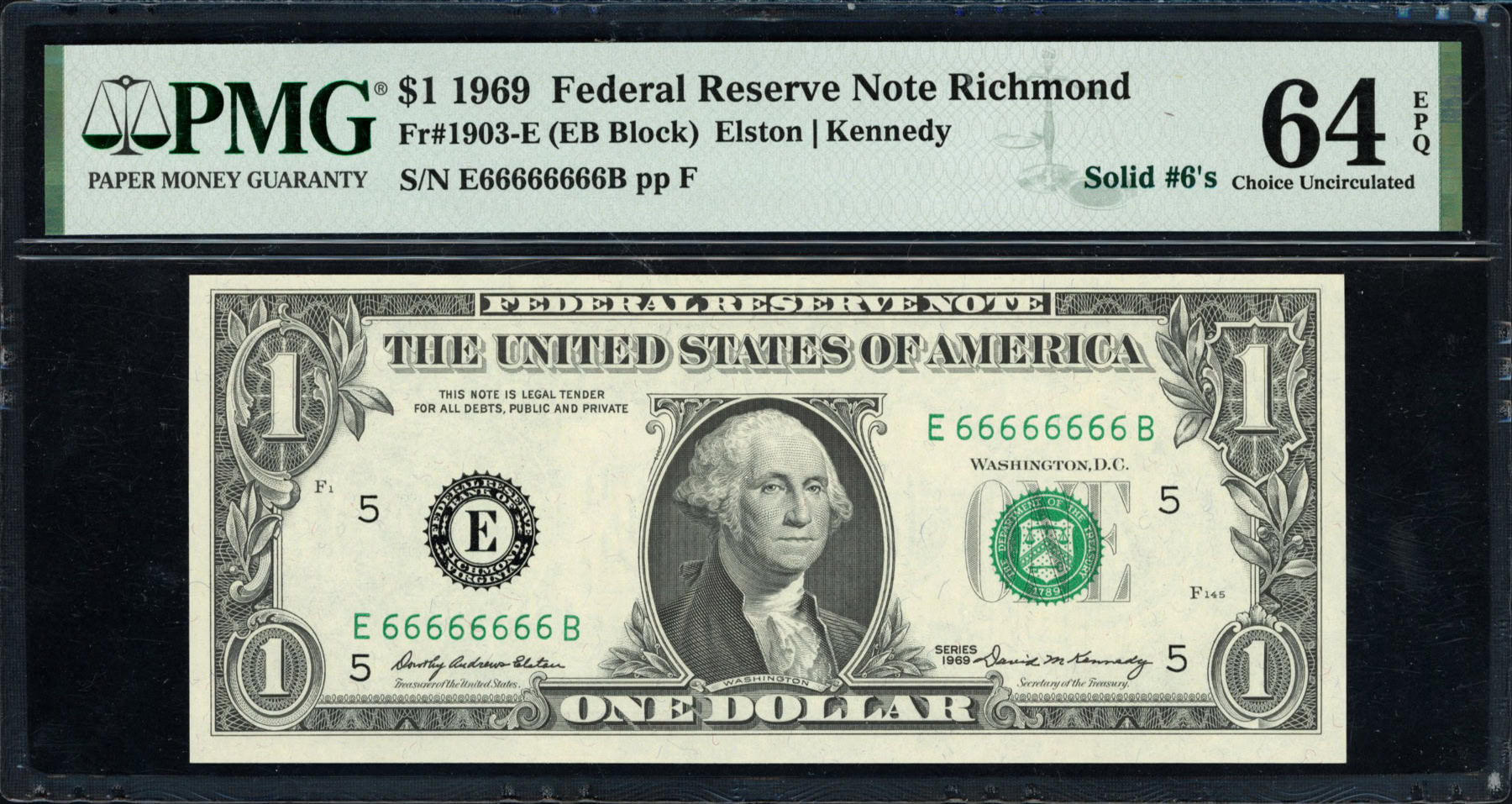 Fr. 1903-E (EB Block) 1969 $1 Richmond Federal Reserve Note Solidsa 6s ...