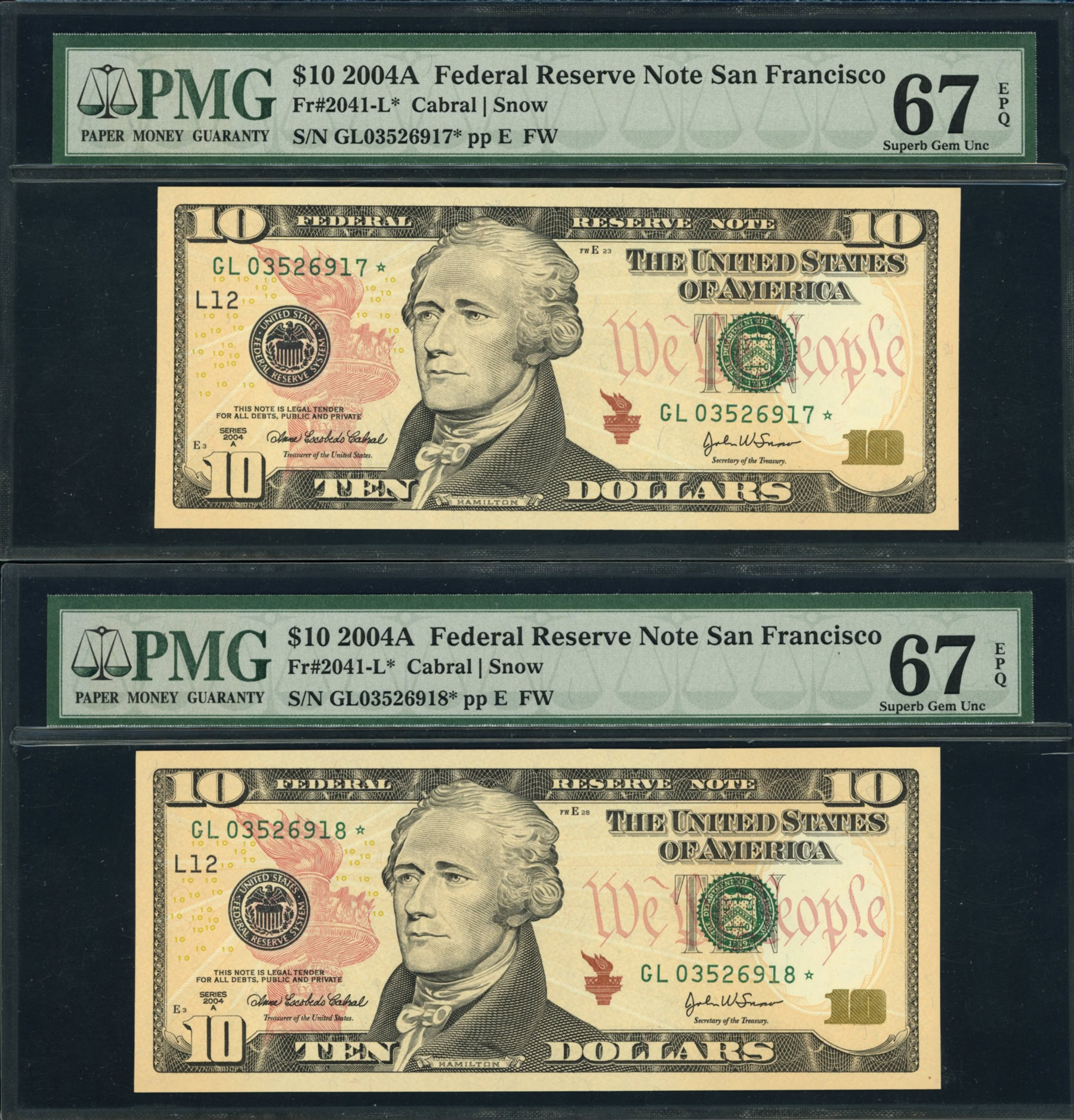 Fr. 2039-L* (GL* Block) 2004A $10 San Francisco Federal Reserve Star ...